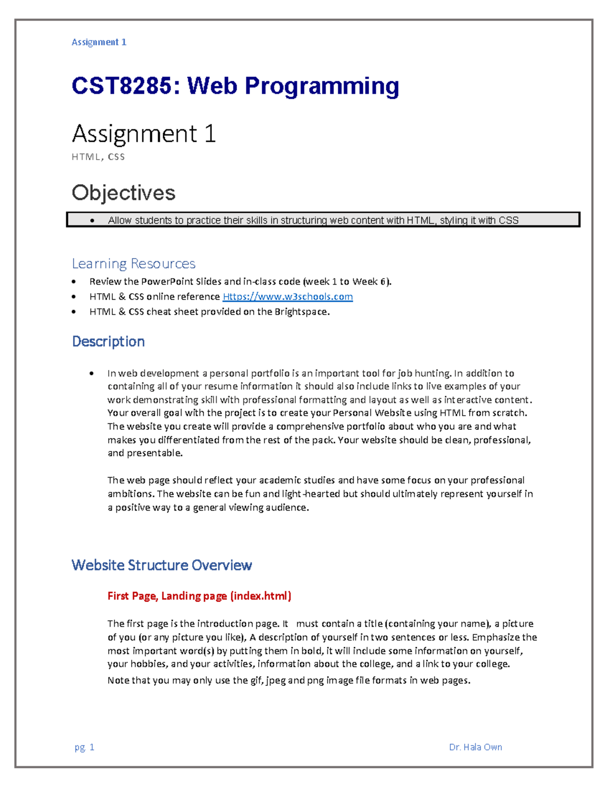 CST8285 Assignment 1: Personal Portfolio Website Development - Studocu