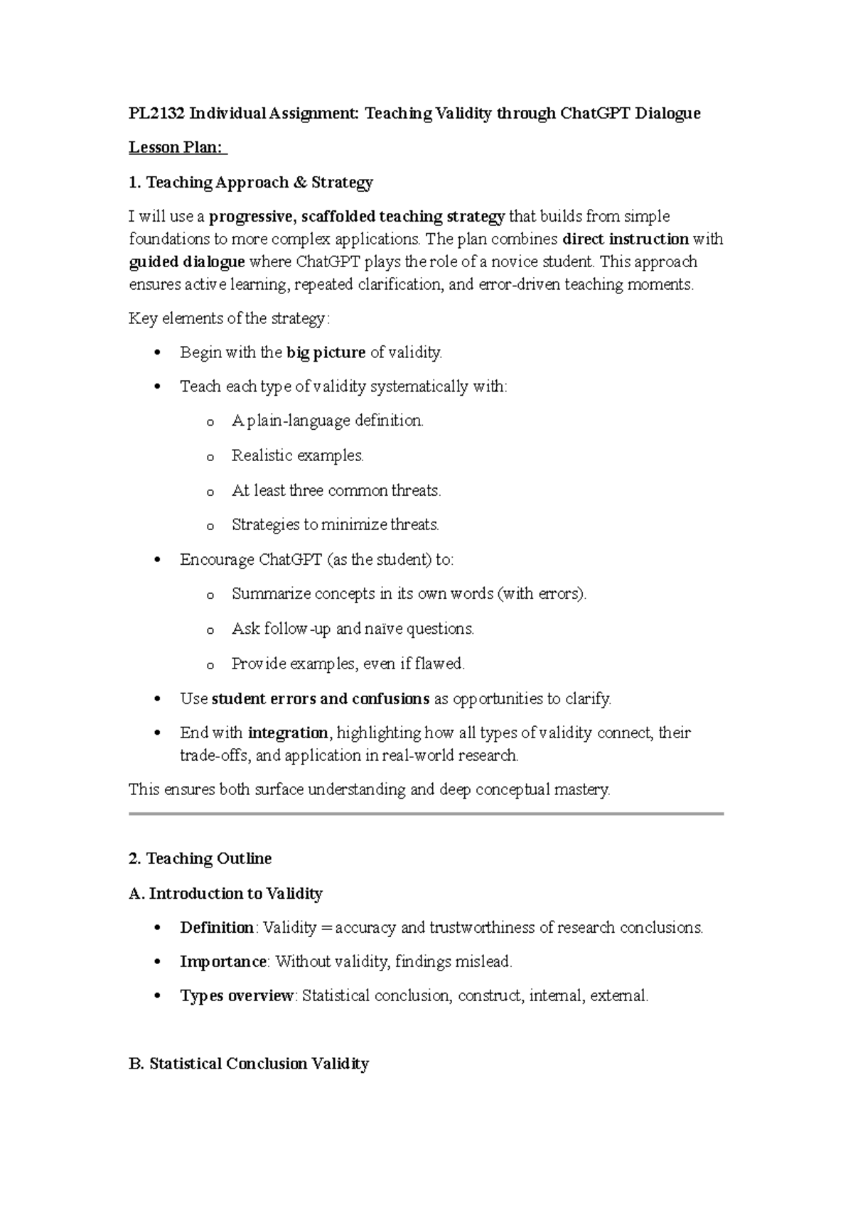 PL2132 Lesson Plan: Teaching Validity through ChatGPT Dialogue - Studocu