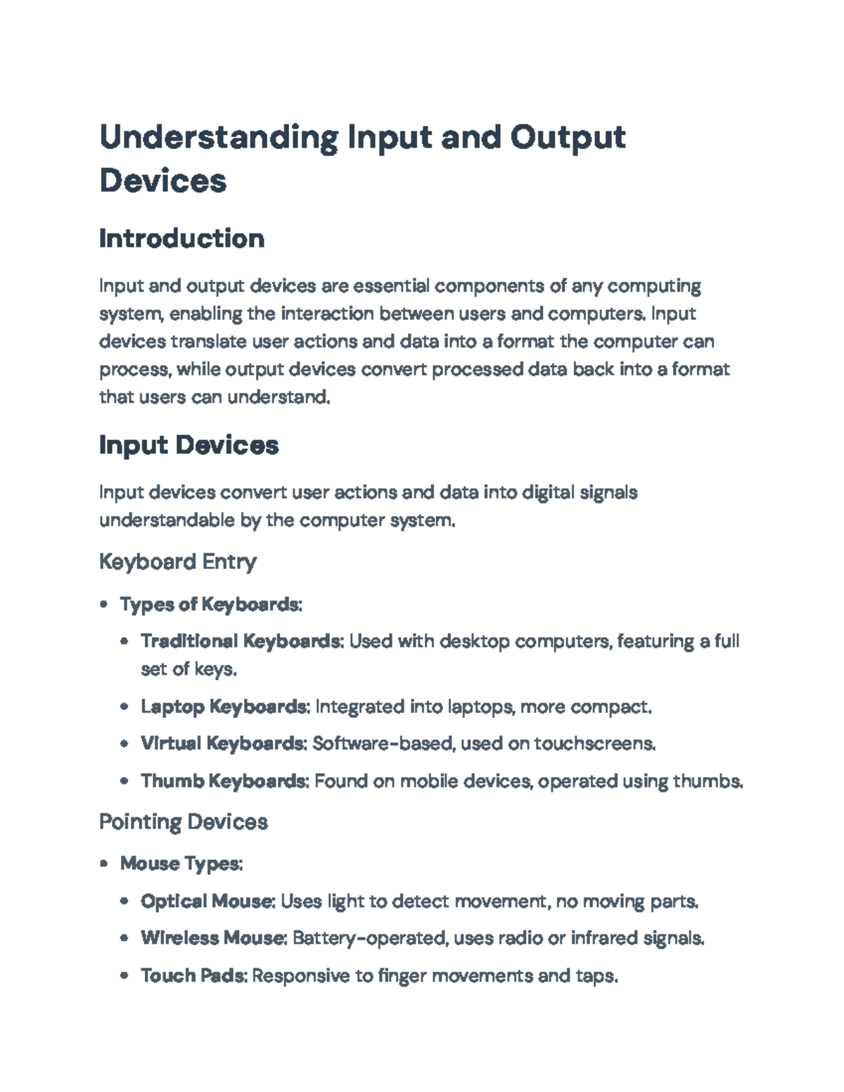 Input and Output Devices Overview - Concepts and Applications ...