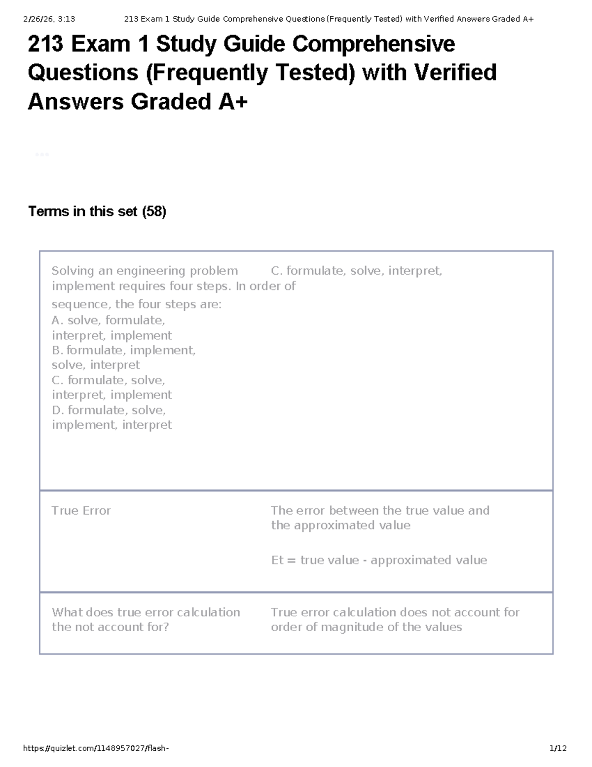 213 Exam 1 Study Guide: Comprehensive Q&A with Verified Answers - Studocu
