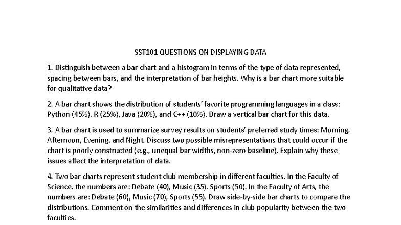SST101 Questions on Displaying Data - Cat 1 Exam Review - Studocu