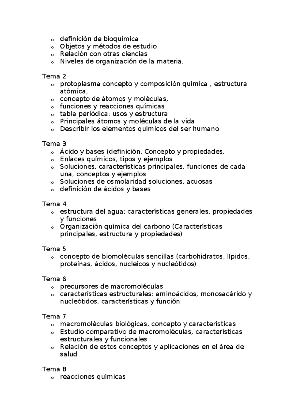 Definición de Bioquímica y Estudio de Macromoléculas - Tema 2 a 8 - Studocu