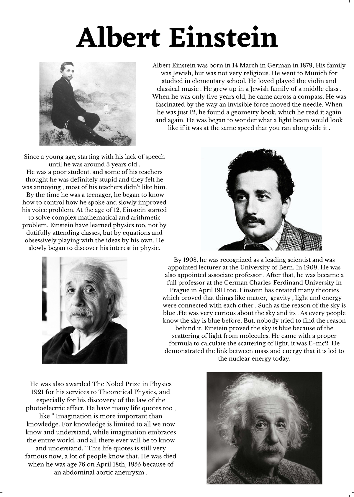 Albert Einstein: Life, Theories, and Legacy (HIST 101) - Studocu
