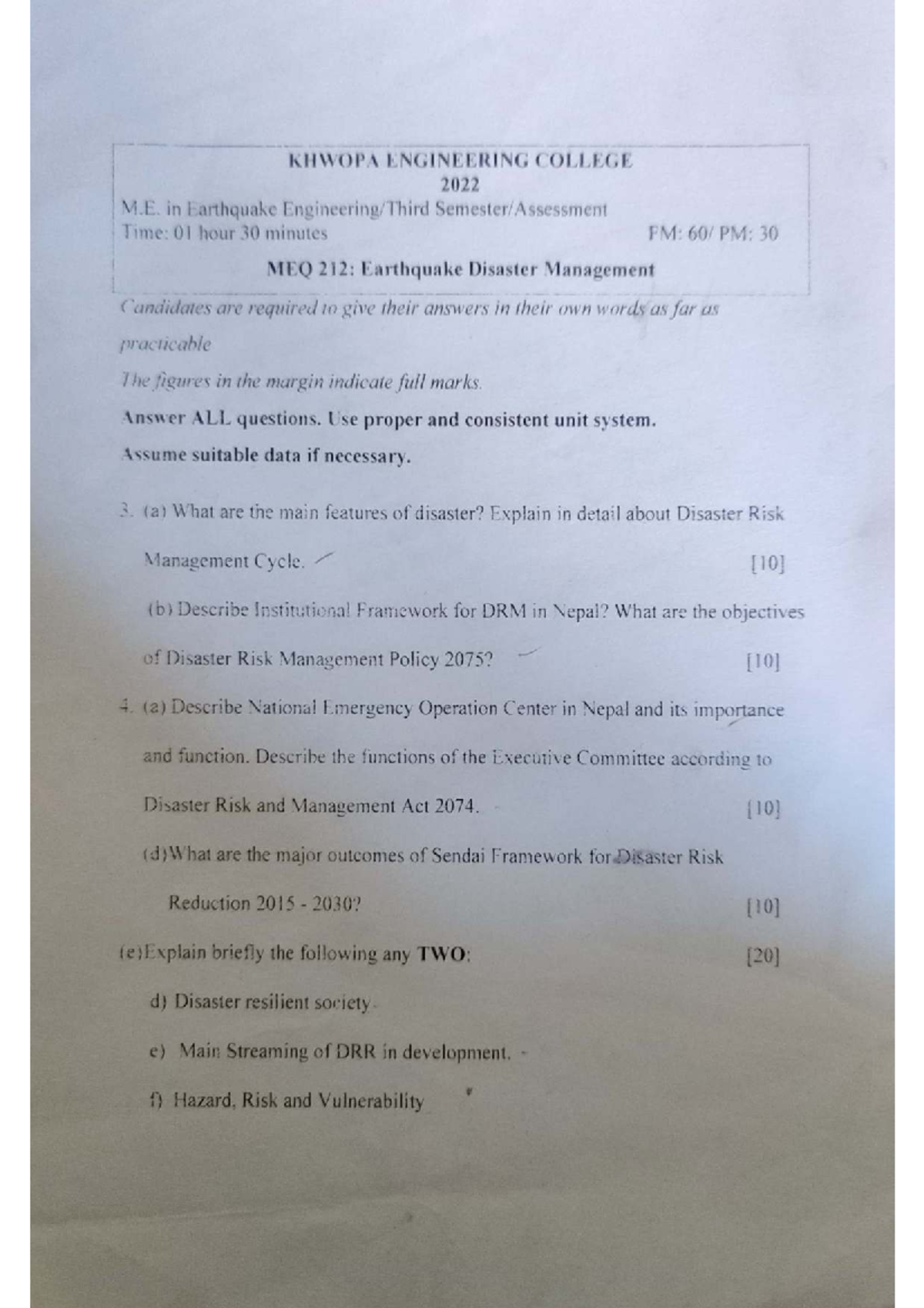 MEQ212: Earthquake Disaster Management - Final Exam Notes - Studocu