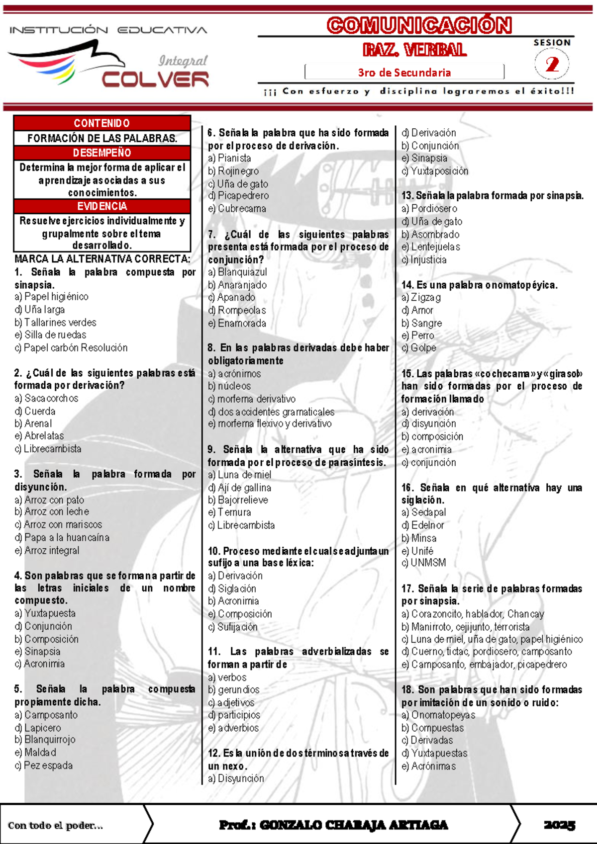 Formación de Palabras - Ejercicios y Preguntas (2ro Sec) - Studocu