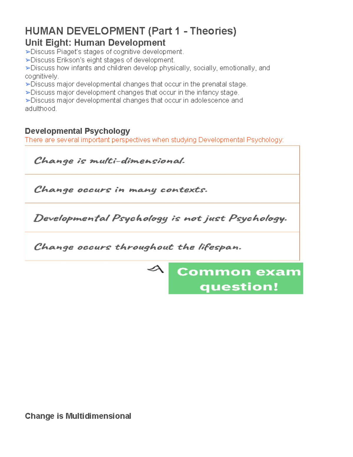 HUMAN DEVELOPMENT (PSY 101) Unit 8: Cognitive & Emotional Growth Stages ...