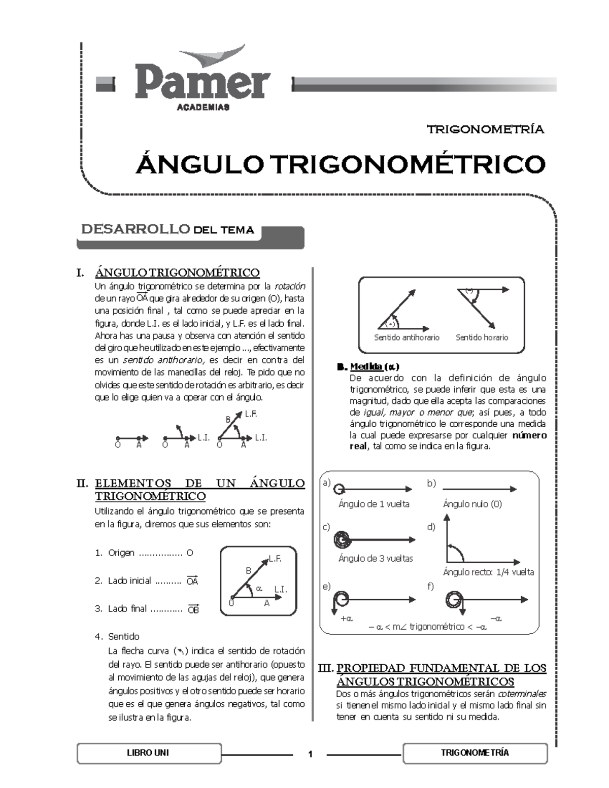 12. Trigonometria - ÁNGULO TRIGONOMÉTRICO TRIGONOMETRÍA I. ÁNGULO ...