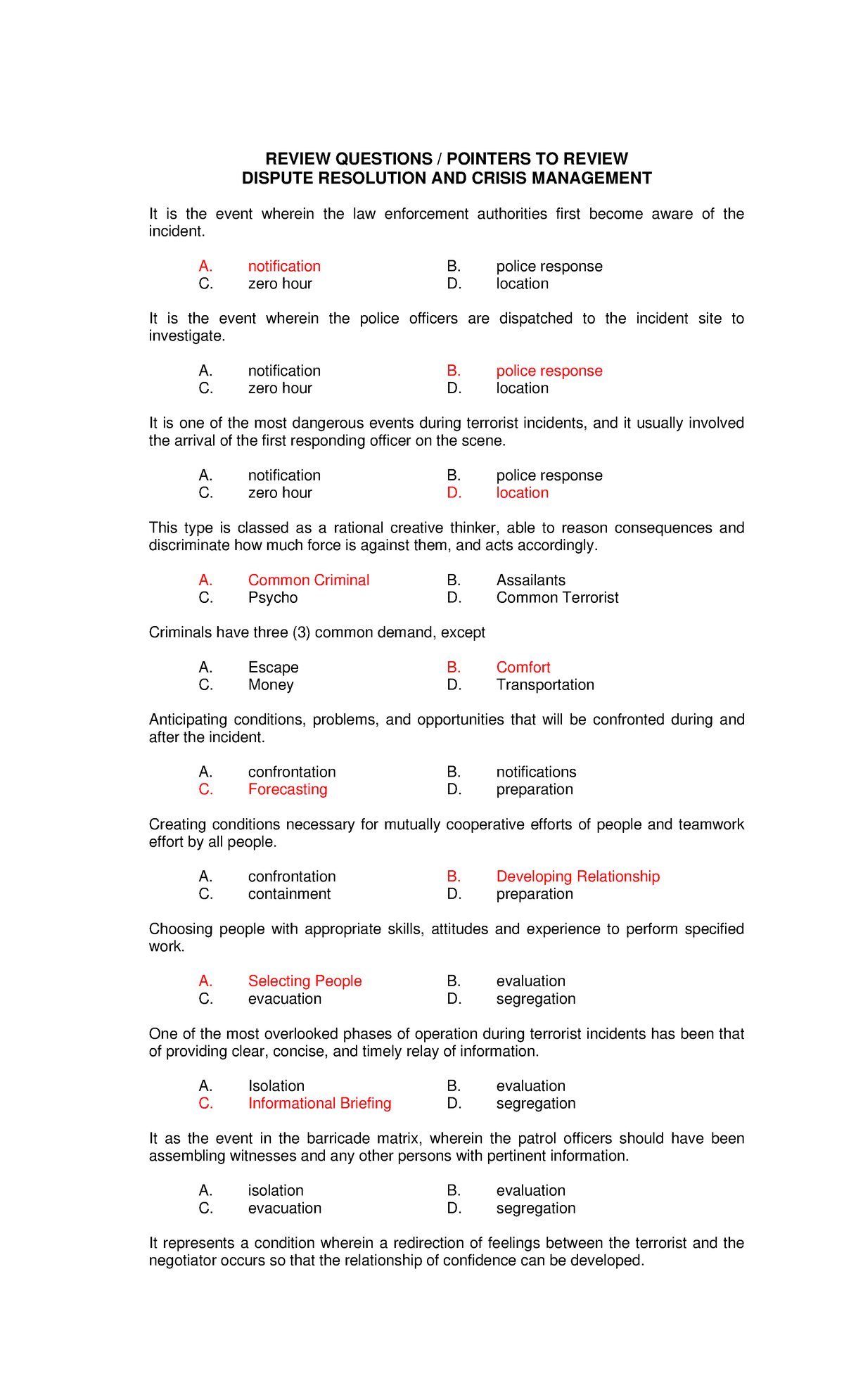 Pointers to Review for Dispute Resolution & Crisis Mgmt (CMT) - Studocu