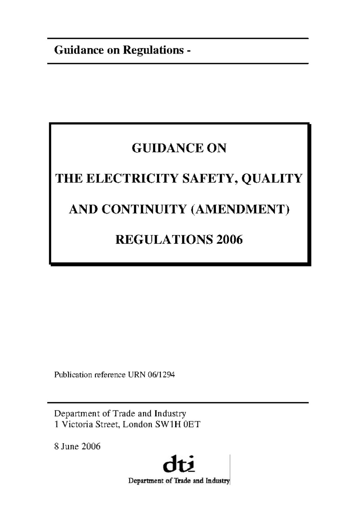Guidance on Electricity Safety, Quality & Continuity Regs 2006 - Studocu