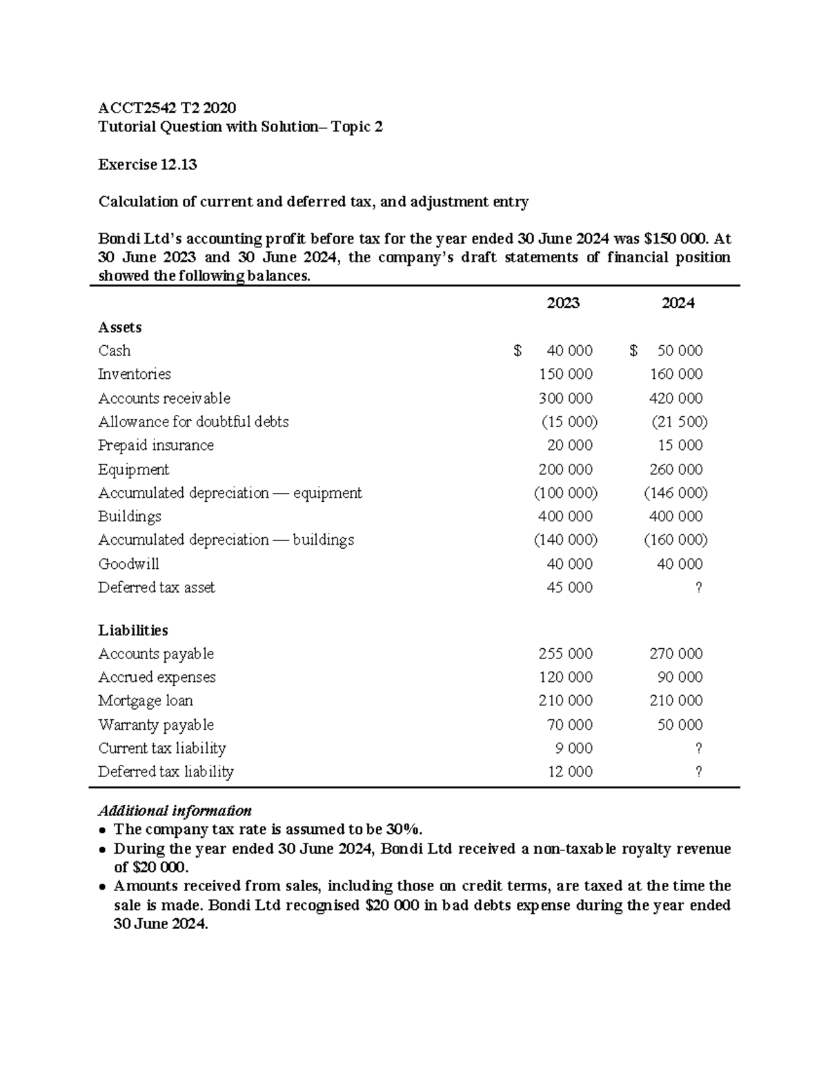 ACCT2542 T2 2020 Topic 2 Tutorial Question with Solution - ACCT2542 T2 ...