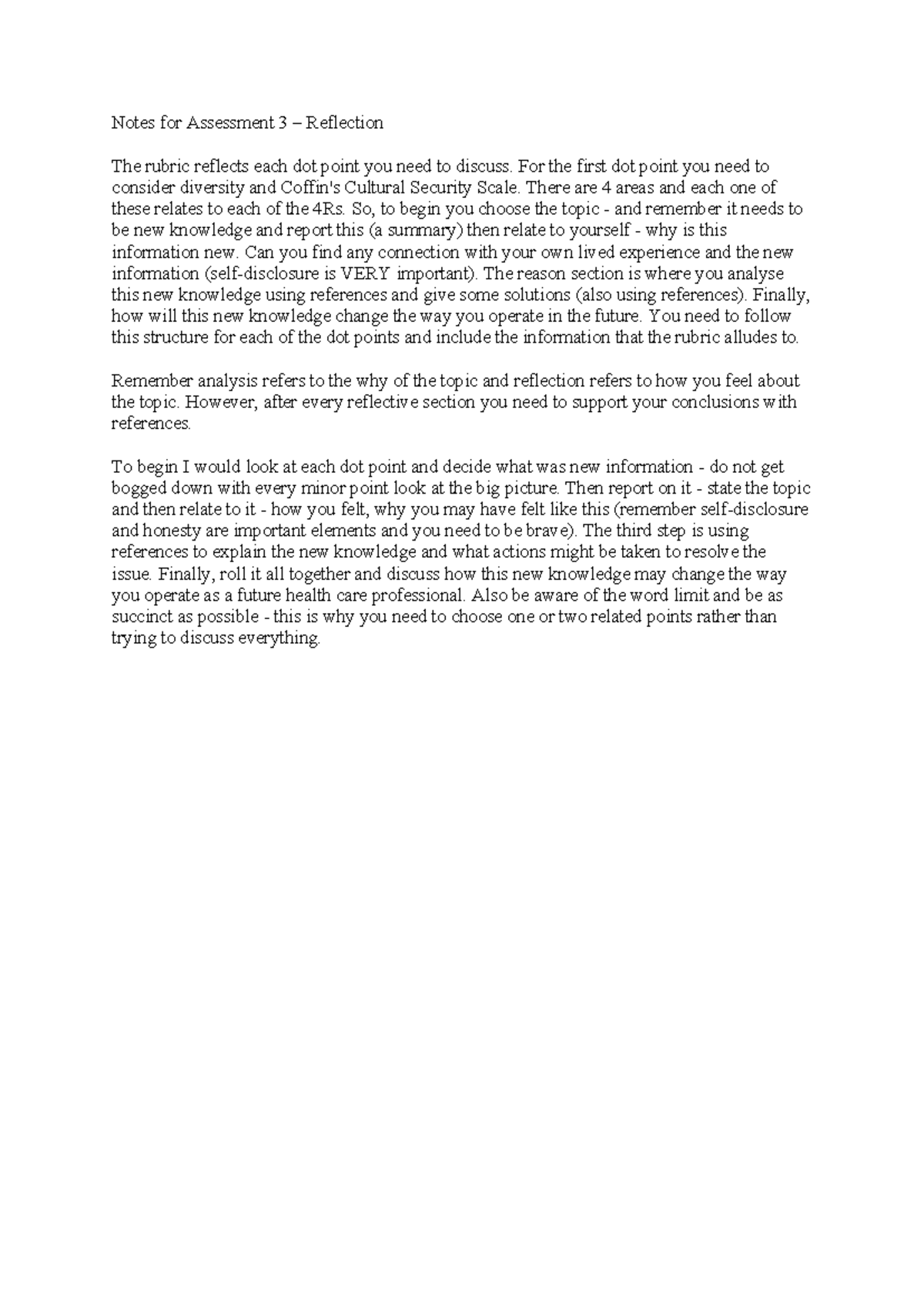 Assessment 3 Reflection Notes: Diversity & Cultural Security Scale ...