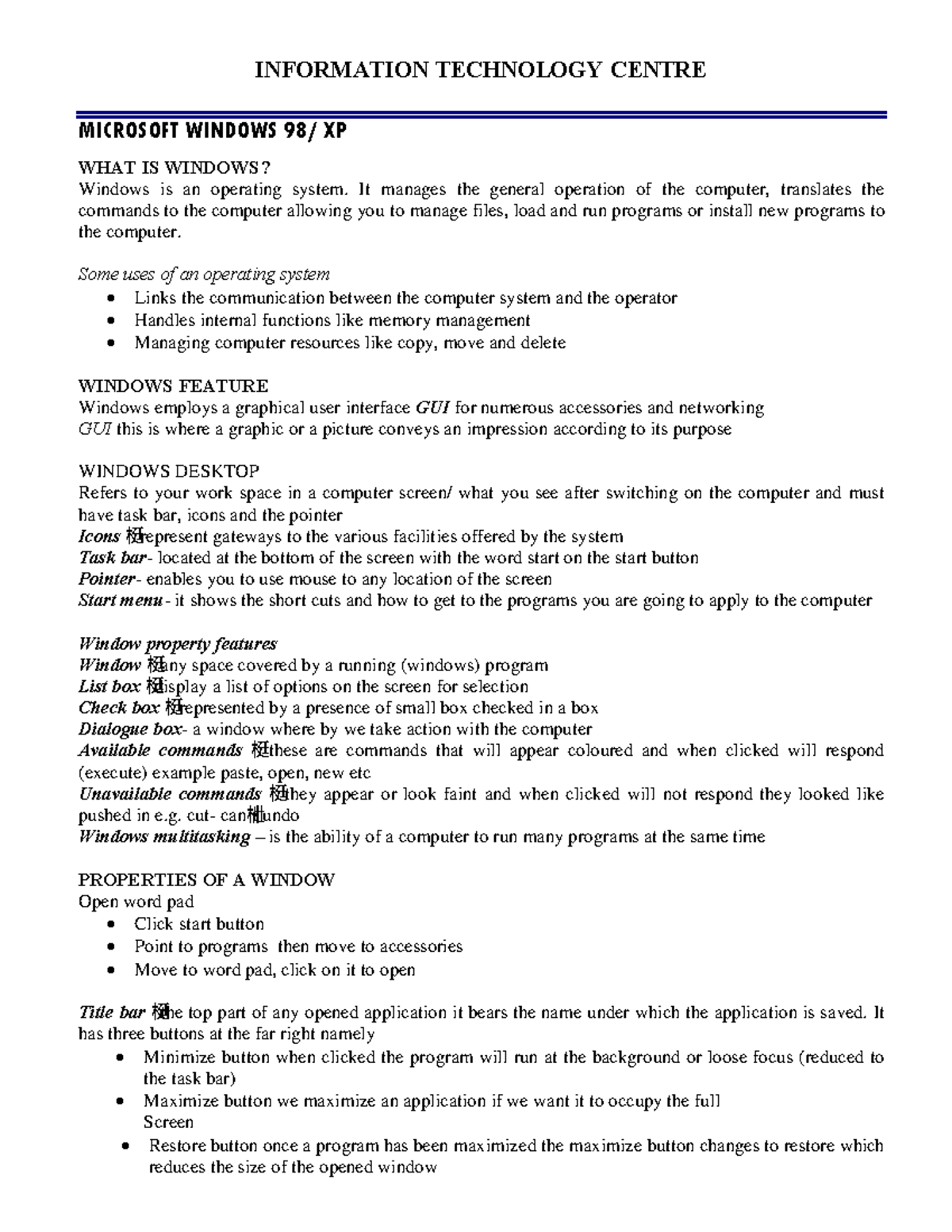 Windows XP Operating System Overview and User Guide - Studocu