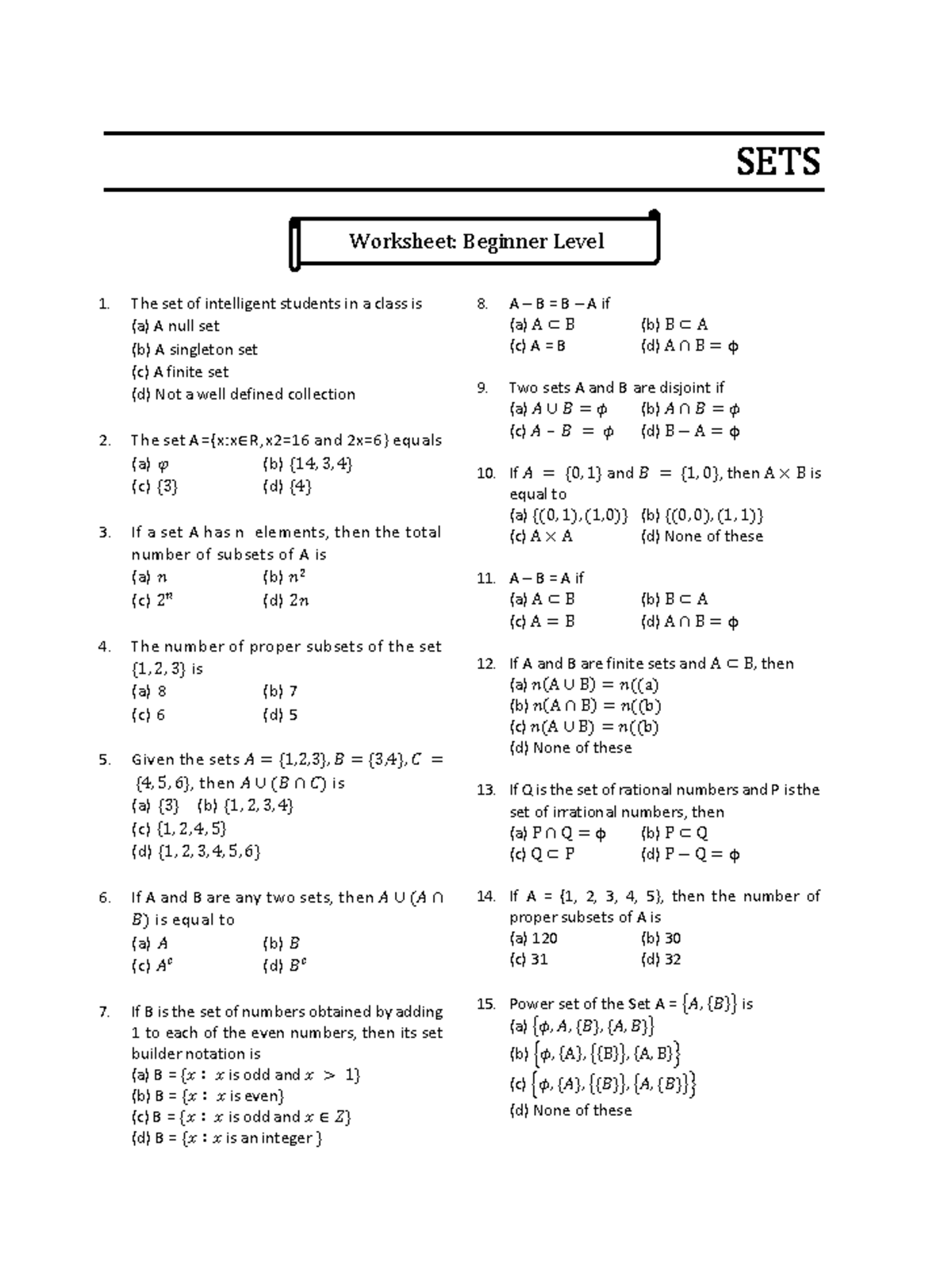 BMS Special Practice Questions: Sets, Differentiation, and Conic ...