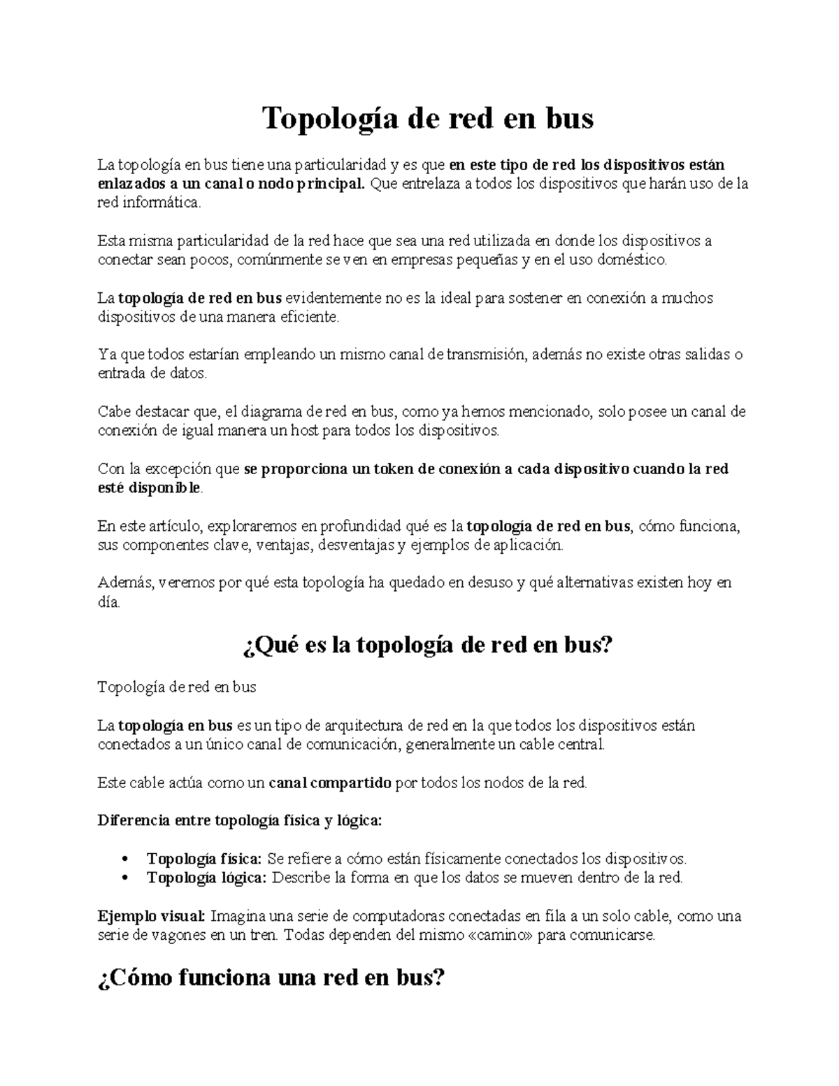 Topología de Red en Bus - Análisis y Funcionamiento - Studocu