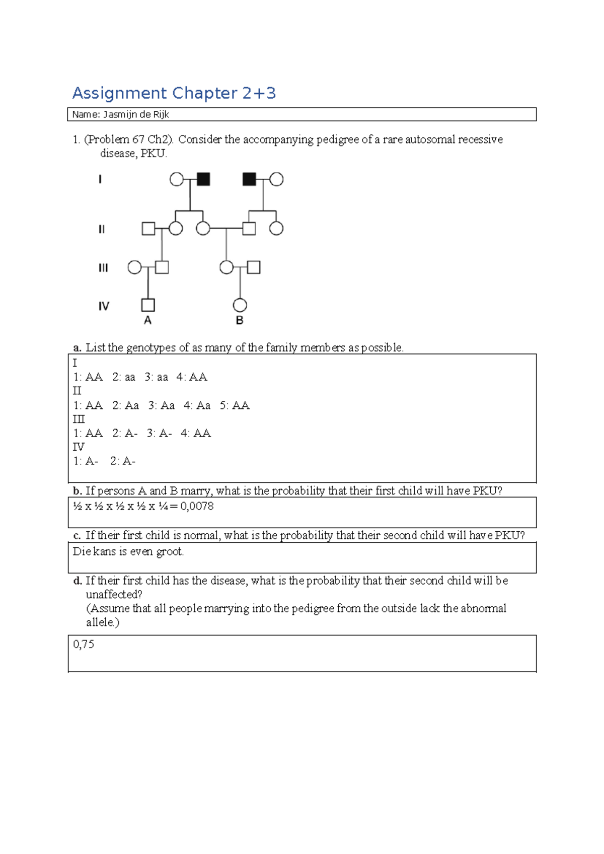 Genetics Assignment: Chapter 2 and 3 Insights & Solutions - Studeersnel