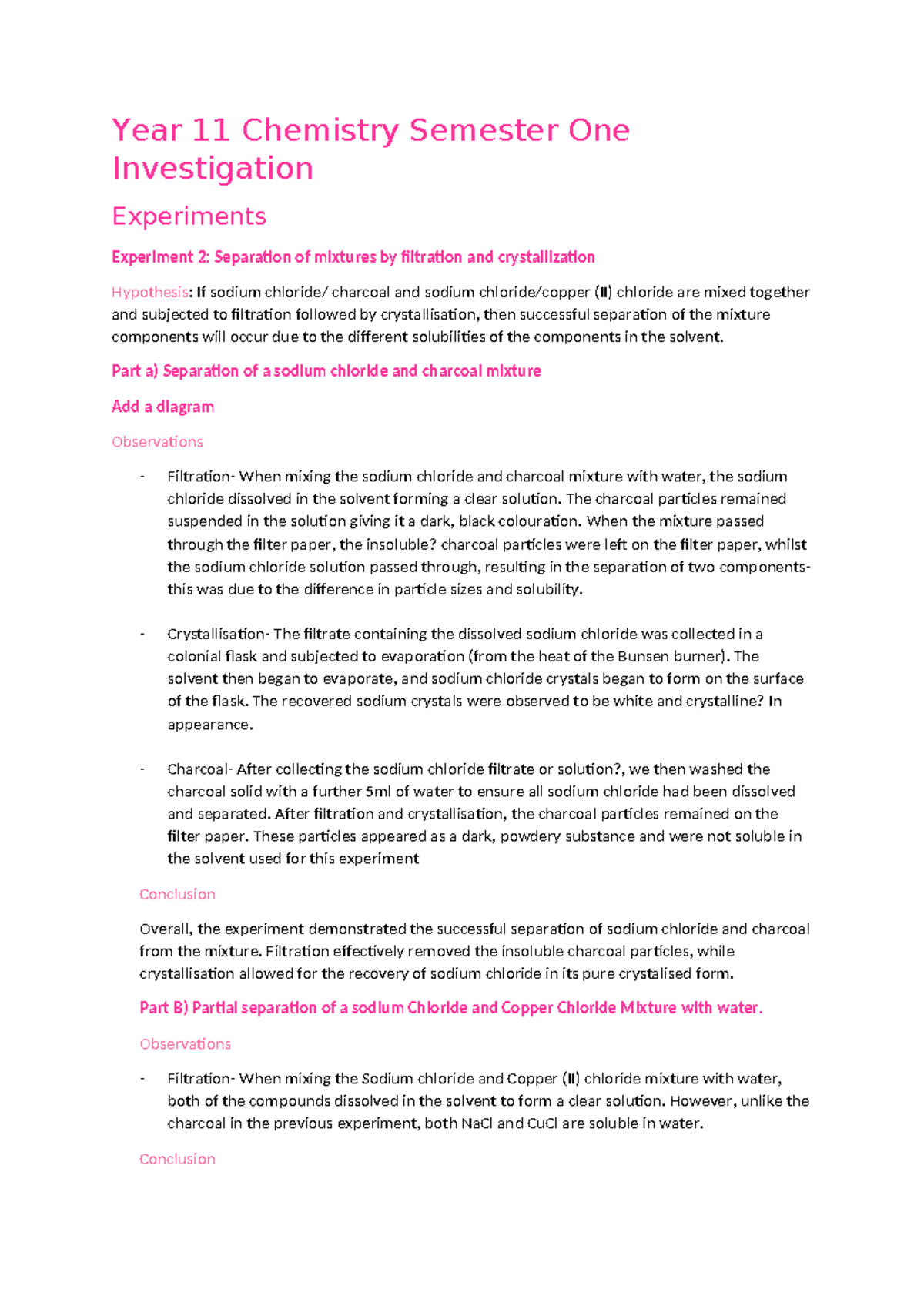 Year 11 Chemistry (CHEM101) Semester 1 Investigation: Separation of ...