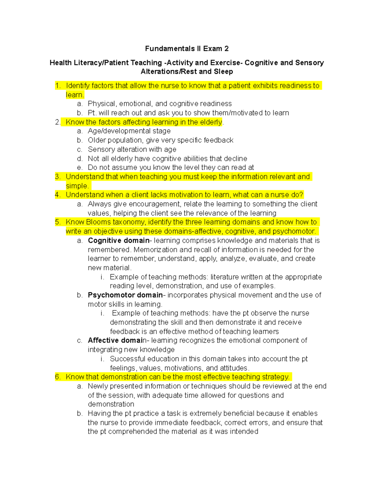 Fundamentals II Exam 2 - Essential Health Literacy & Patient Teaching ...