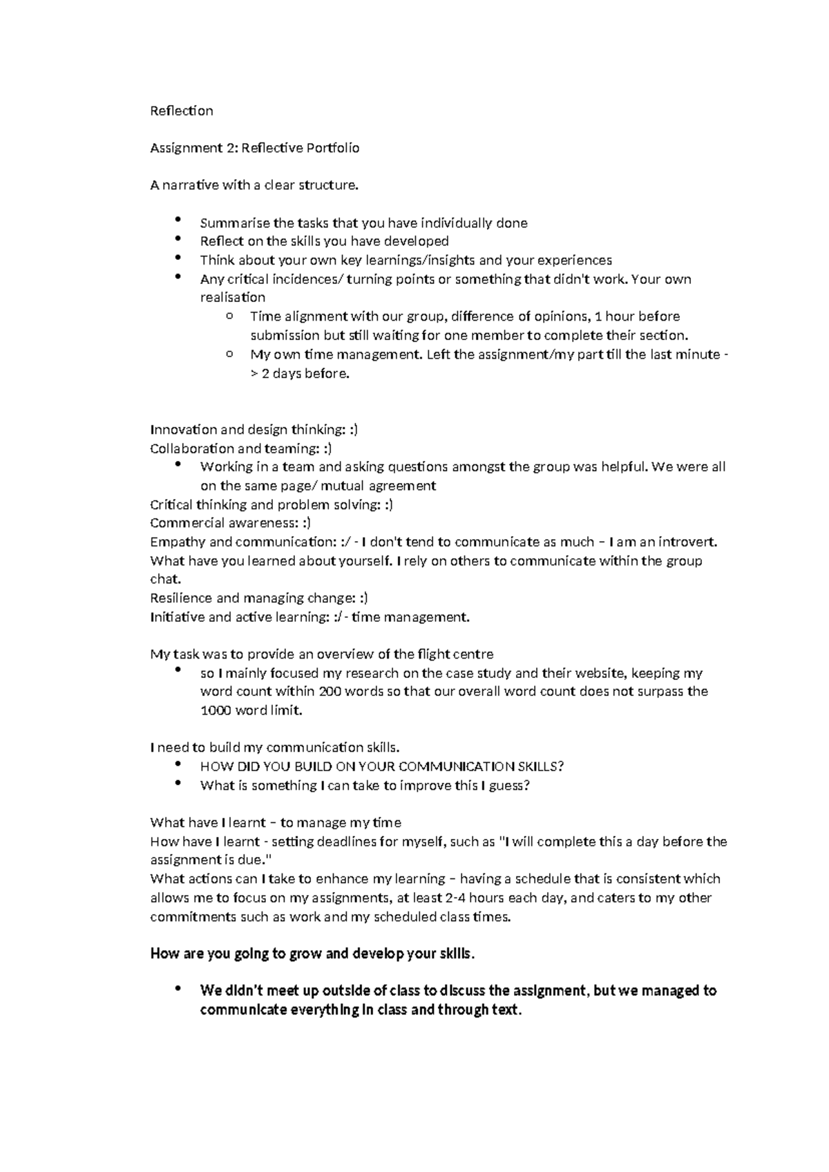 Reflection Assignment 2: Portfolio on Design Thinking & Team Skills ...