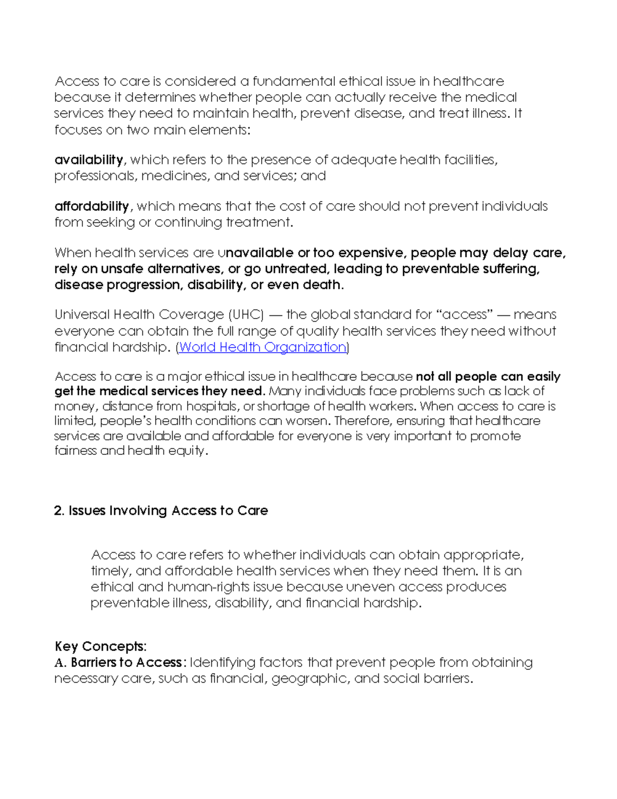 Access to Care: Ethical Issues and Universal Health Coverage (BIOETHICS ...