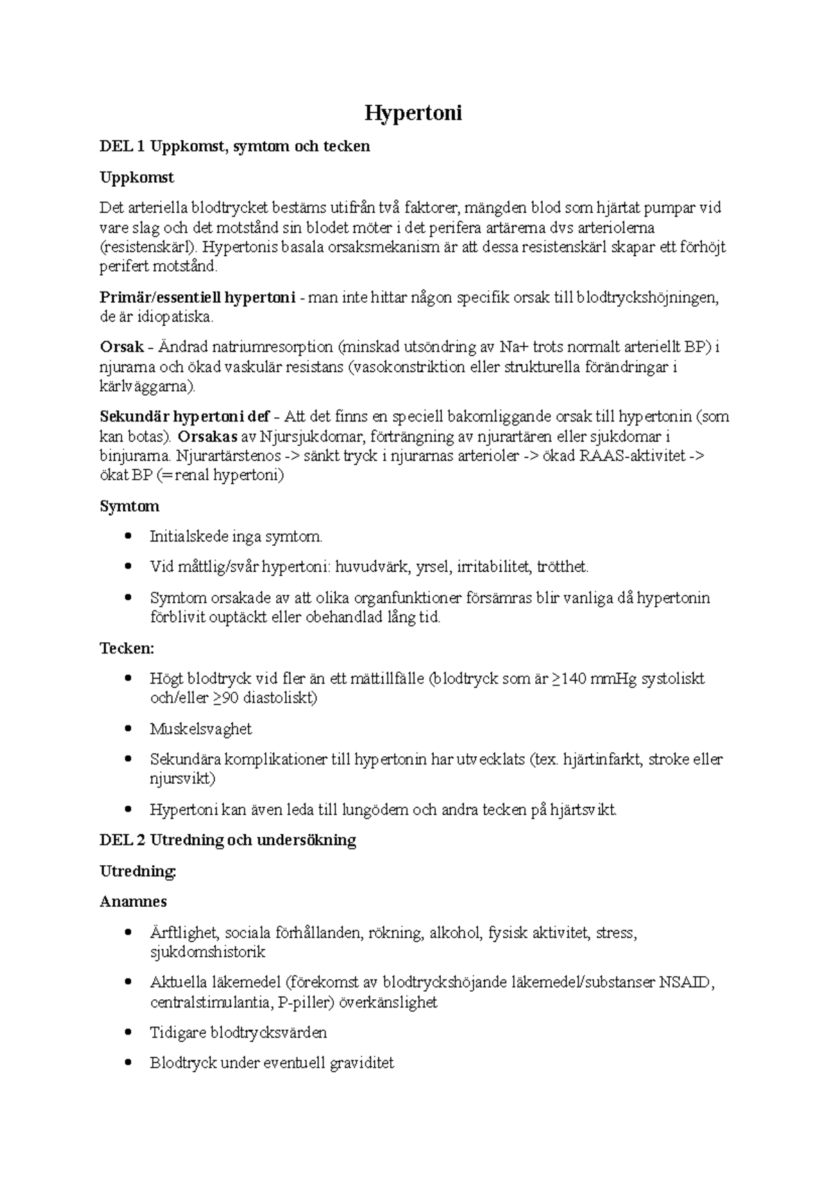 Hypertoni - Inför muntlig tenta - Hypertoni DEL 1 Uppkomst, symtom och ...