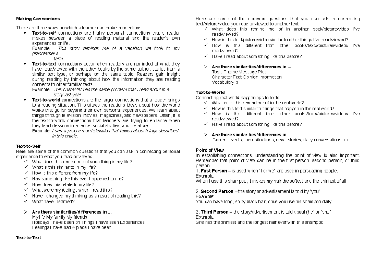 Making Connections - ..... - Making Connections There are three ways on ...