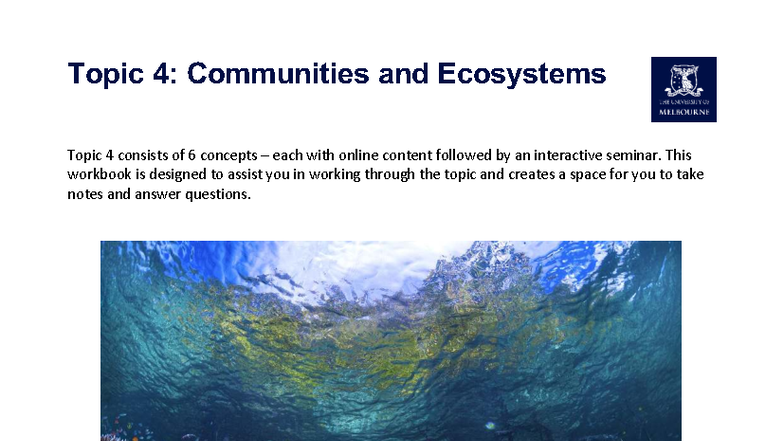 Topic 4: Communities and Ecosystems - Lecture Notes Workbook - Studocu
