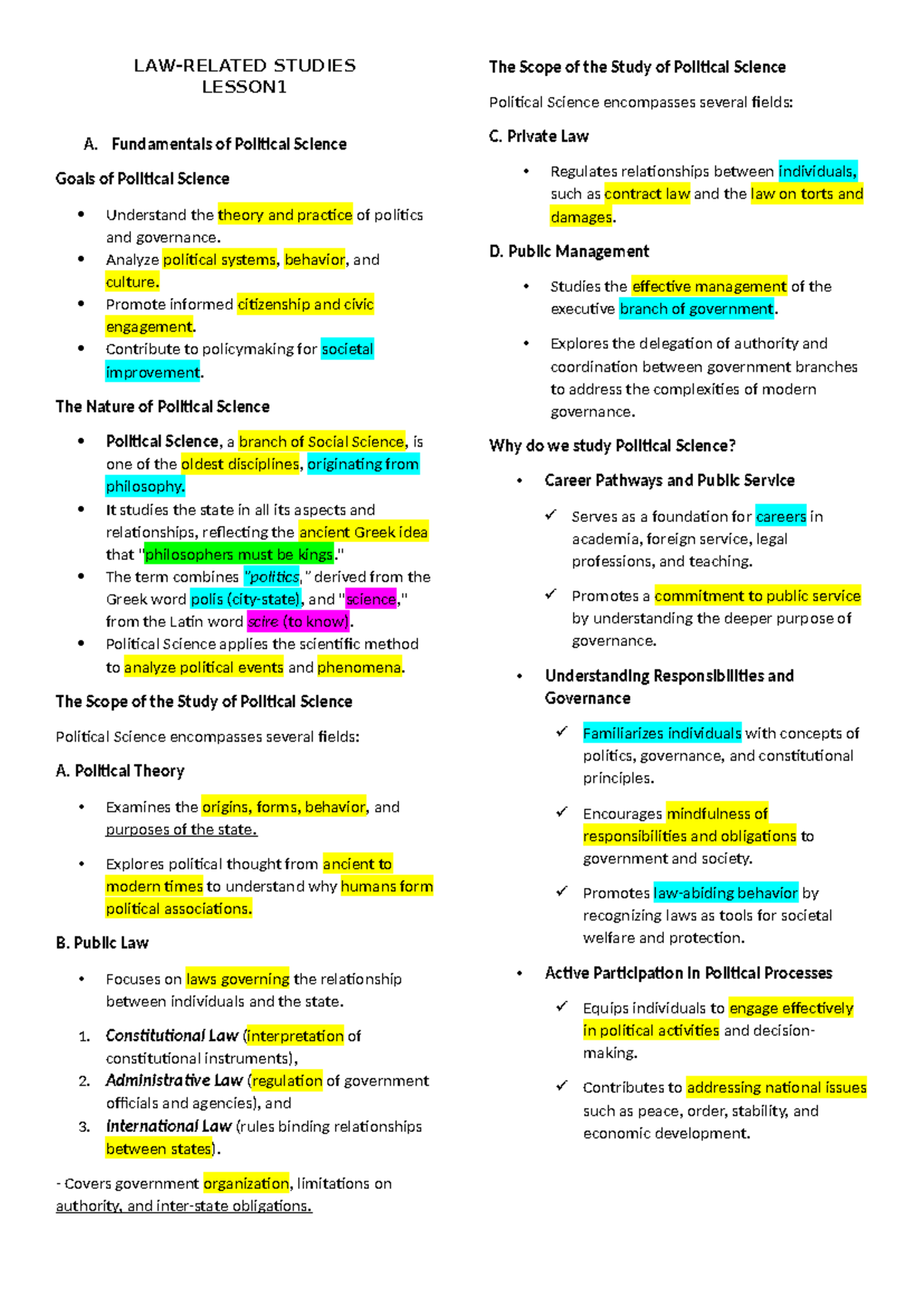 Lesson 1: Fundamentals of Political Science (LAW-Related Studies) - Studocu