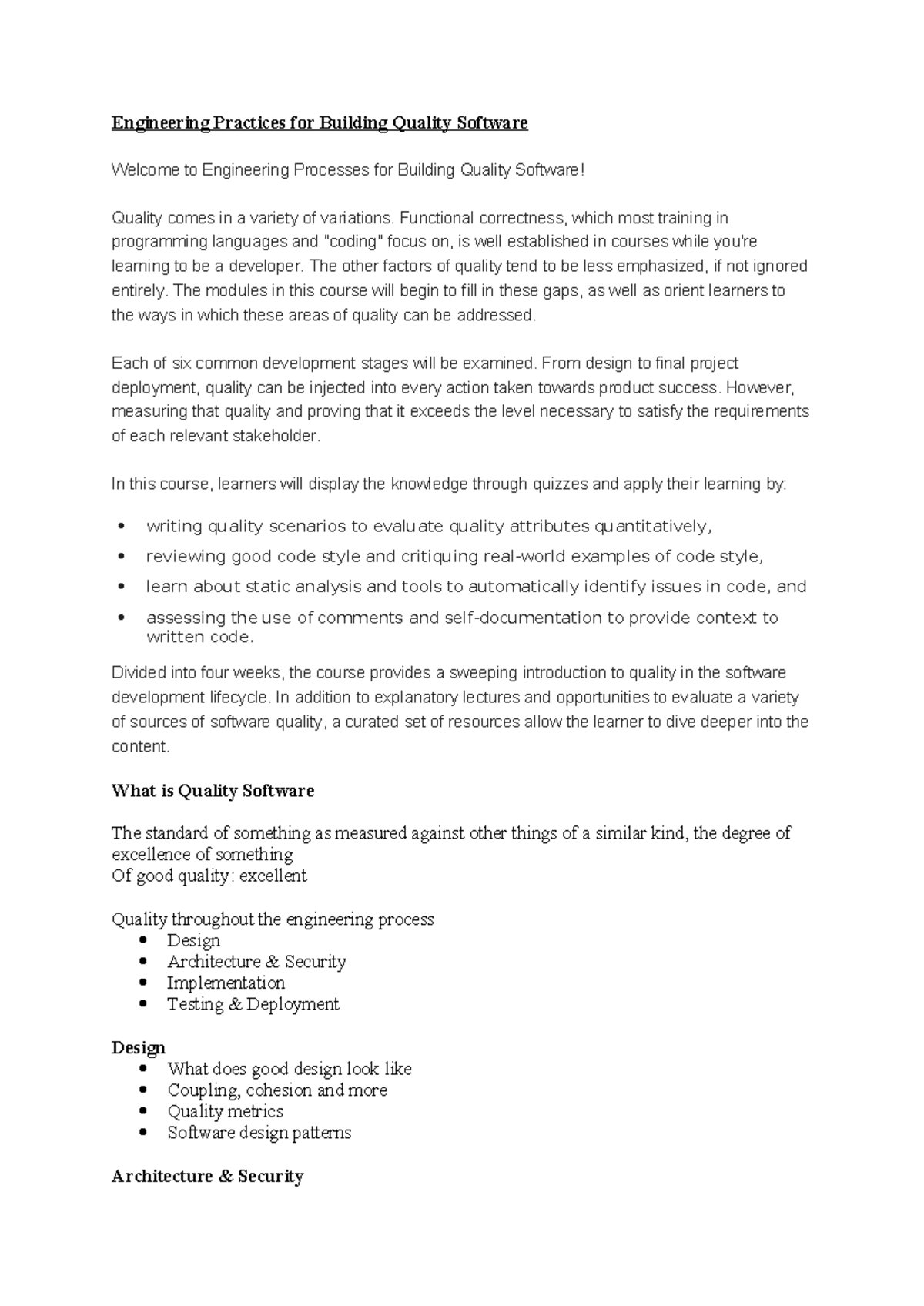 Engineering Practices for Building Quality Software - Functional ...