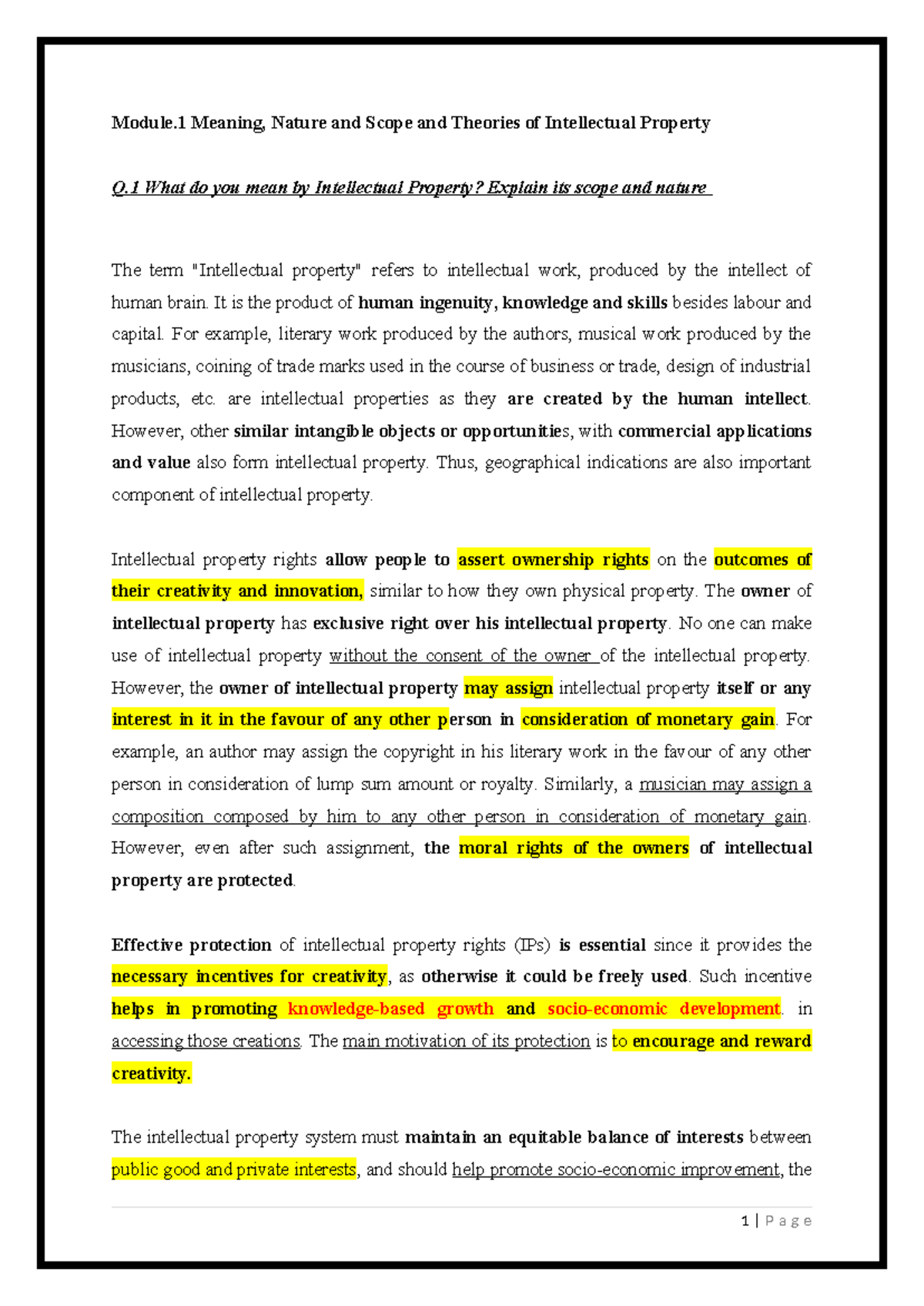 IIPR INT 1: Meaning, Nature, Scope & Theories of Intellectual Property ...
