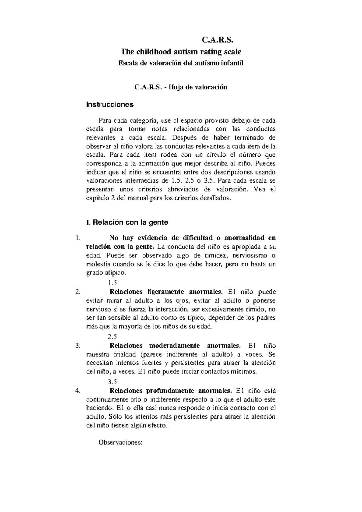 CARS Espanol test autismo deteccion facil de administrar y rapido y ...