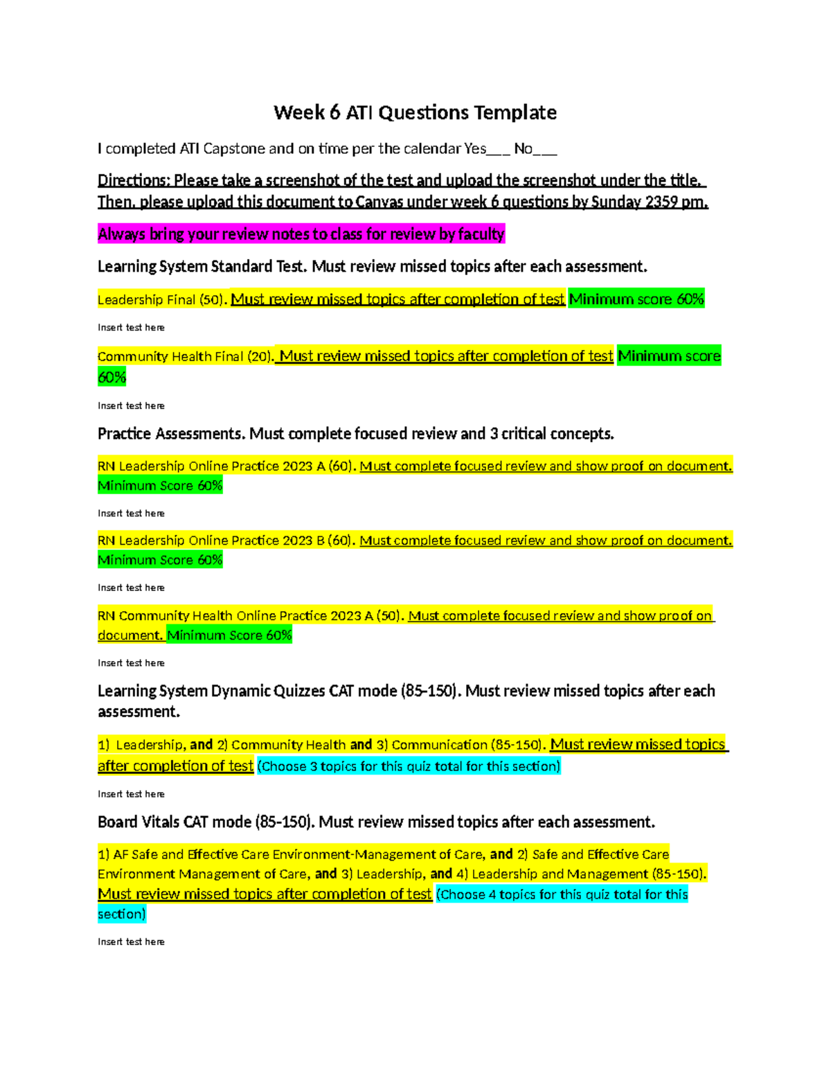 Week 6 ATI Questions Template for Leadership and Community Health - Studocu