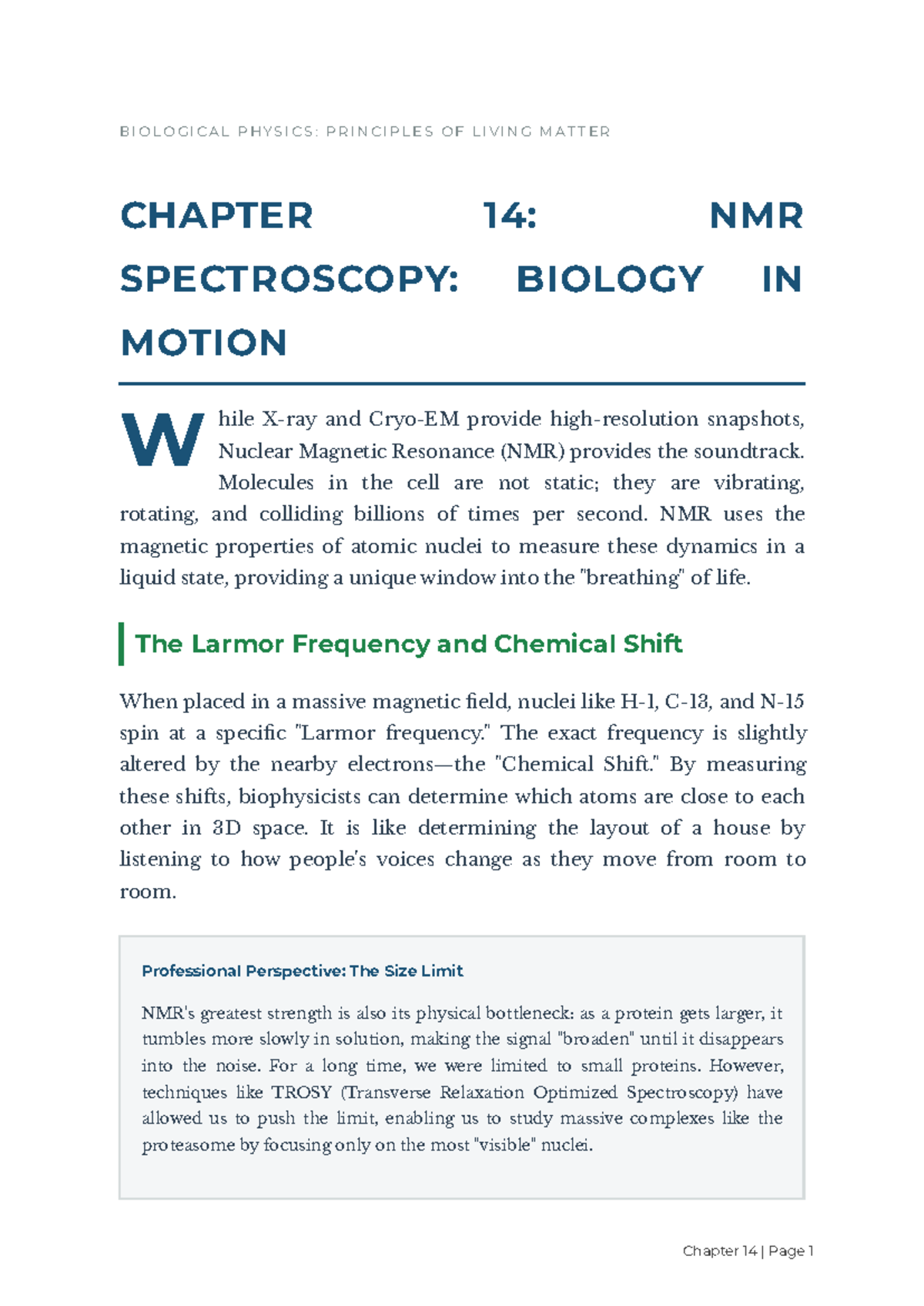 BIOPHYSICS 101: CH14 - NMR SPECTROSCOPY IN BIOLOGY - Studocu