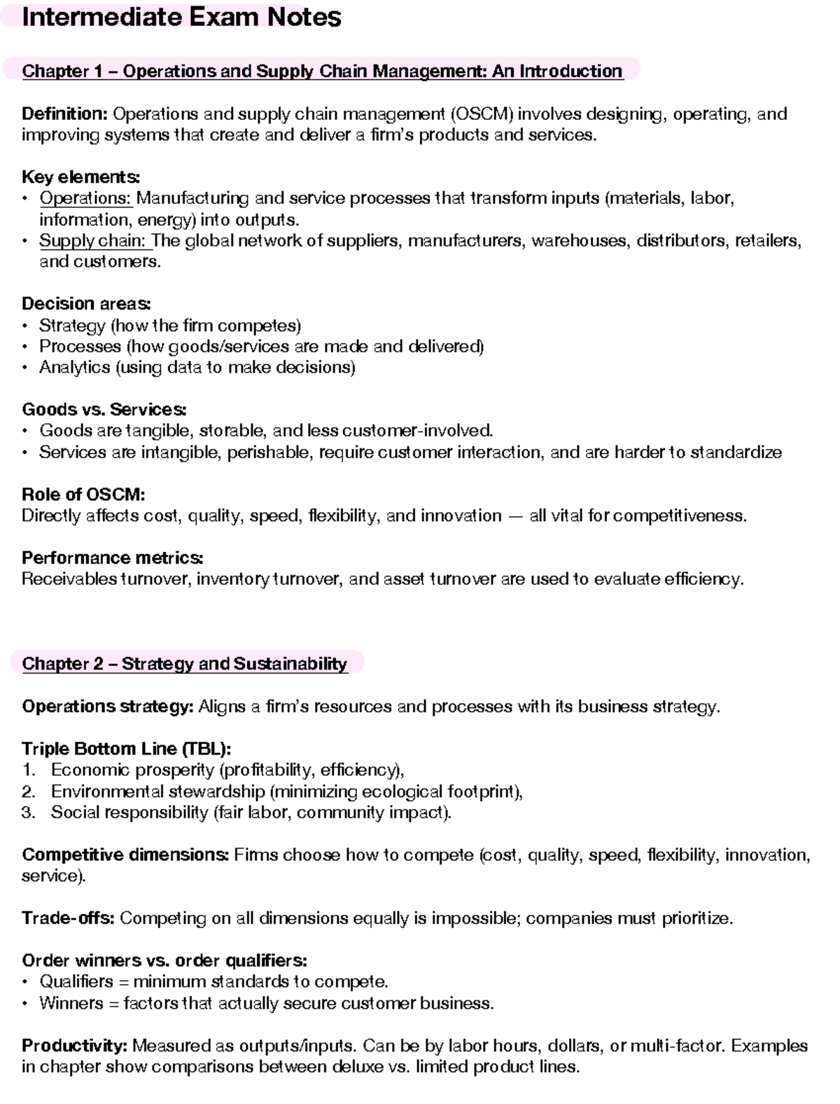 Midterm Notes GCSM: Operations and Supply Chain Management Overview ...