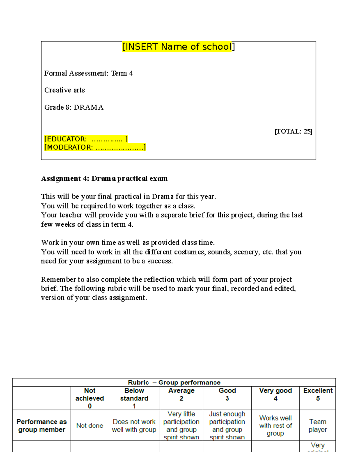 T4 - TASKS DRAMATIC A - [INSERT Name of school] Formal Assessment: Term ...