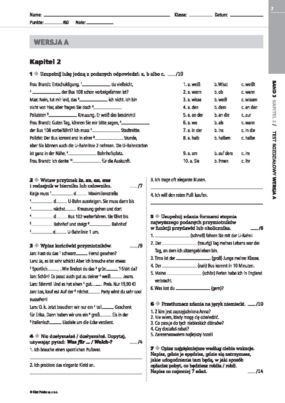 Dział 2 - Sprawdzian z języka niemieckiego - Komplett Plus Wersja A-D ...