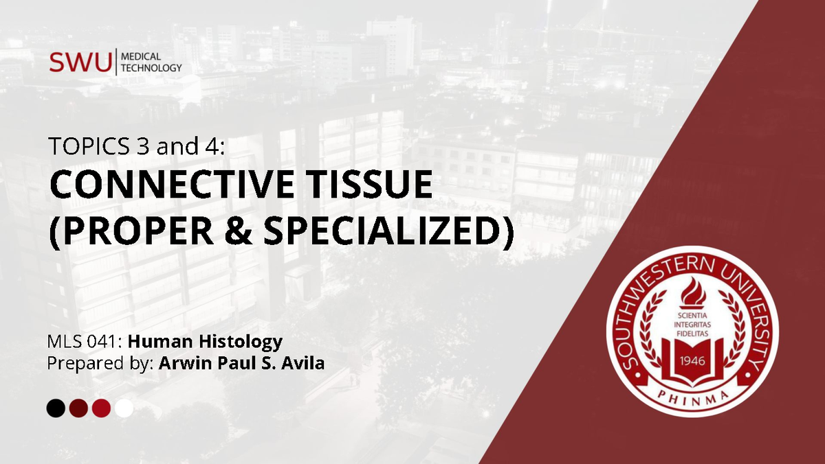 Topic 3-4: Connective Tissue (Proper, Bone, Cartilage) - MLS 041 - Studocu