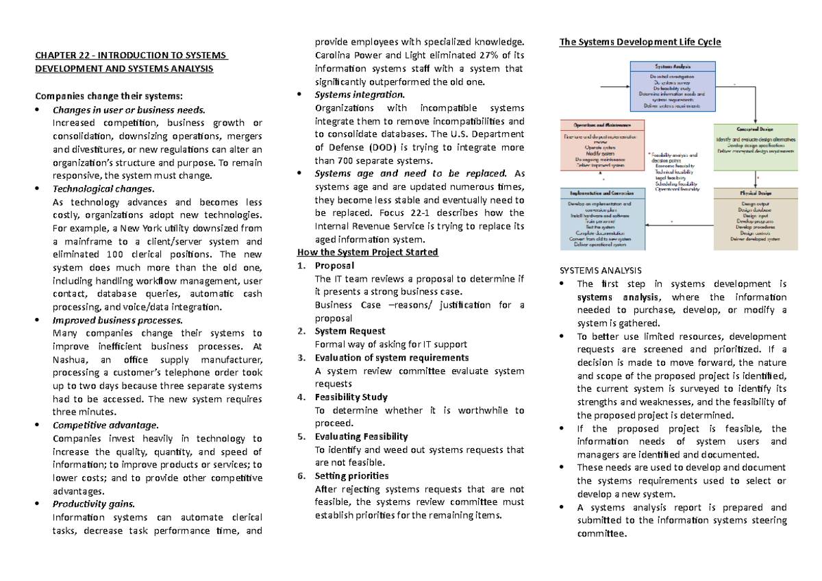 Chapter 22 - Overview of Systems Development and Analysis - Studocu