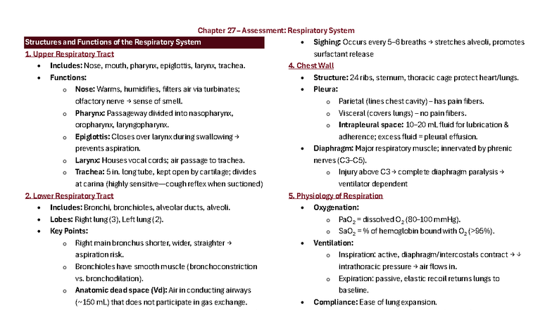 Chapter 27 Notes: Respiratory System Structures & Functions - Lewis Med ...