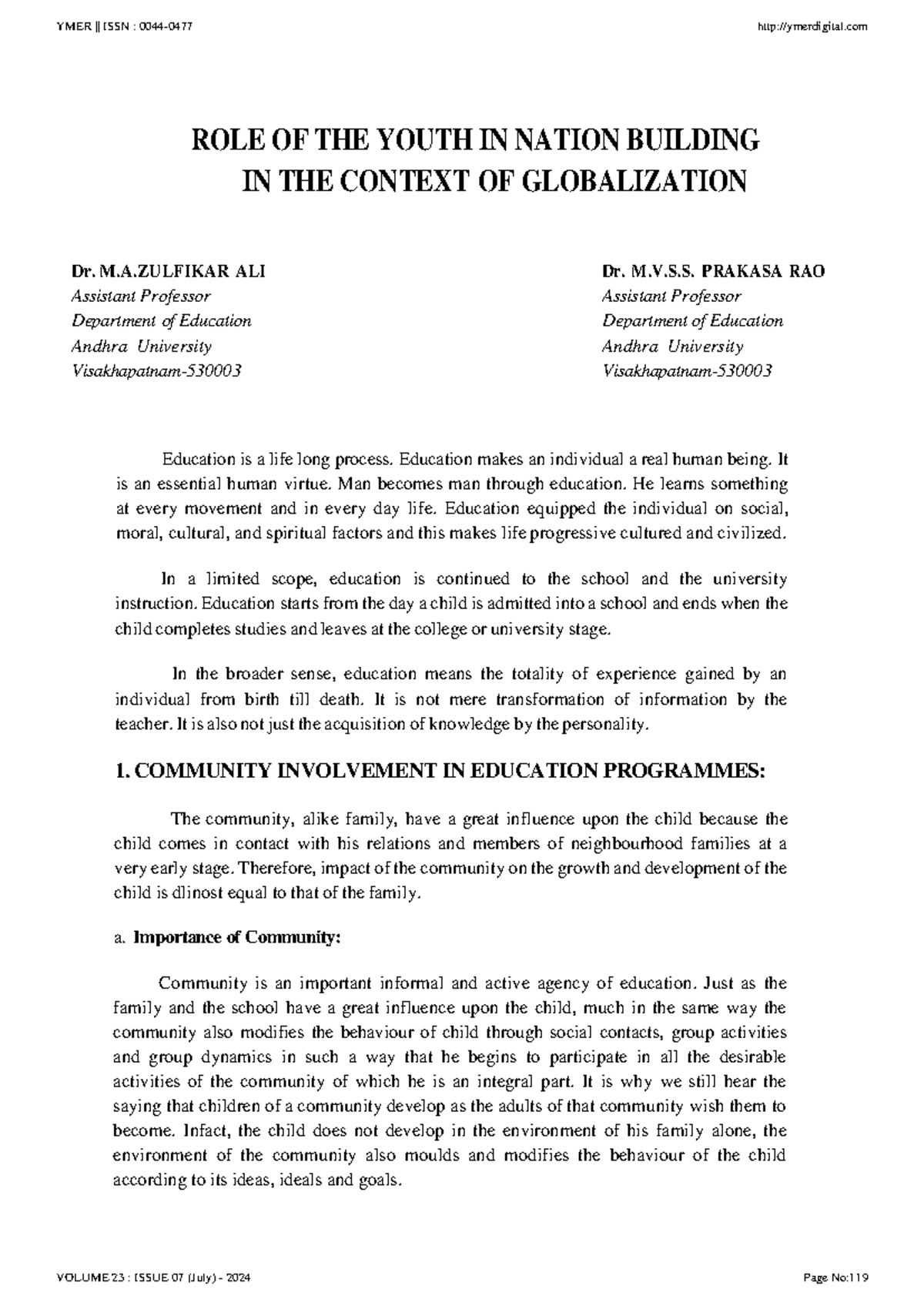 YMER 230714 - The Role of Youth in Nation Building Amid Globalization ...