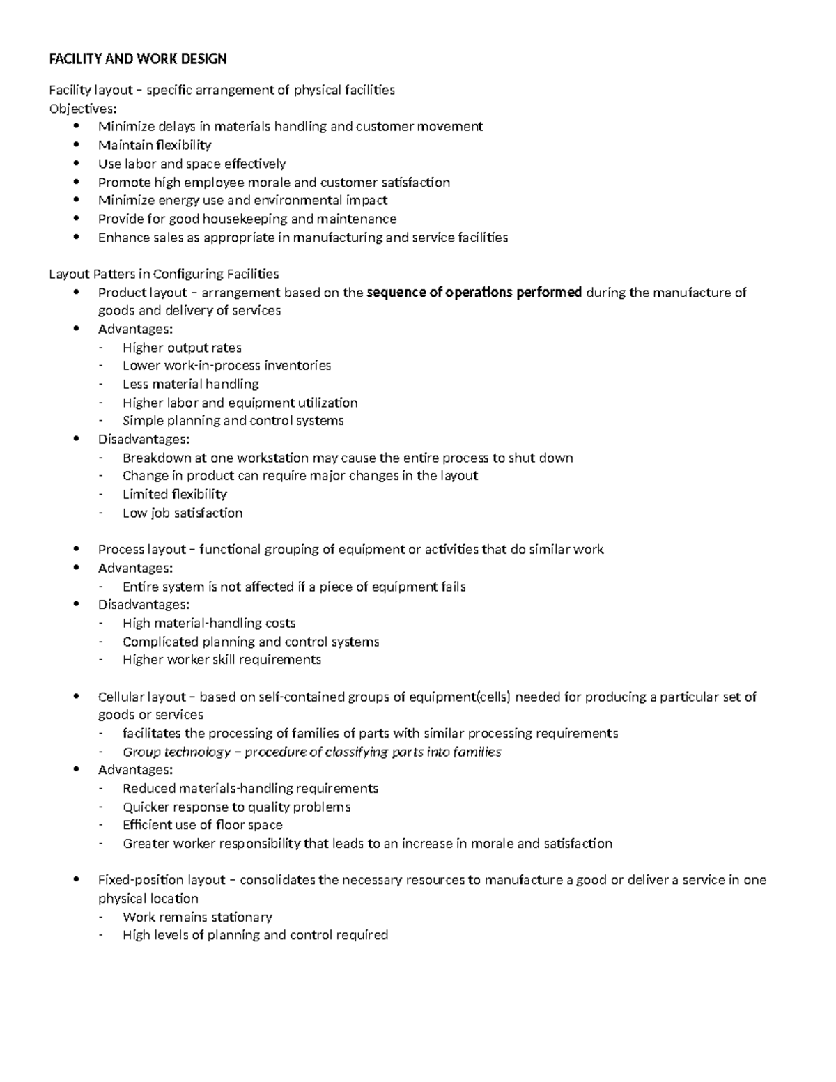 Operations Management Final Exam: Facility and Work Design Insights - Studocu