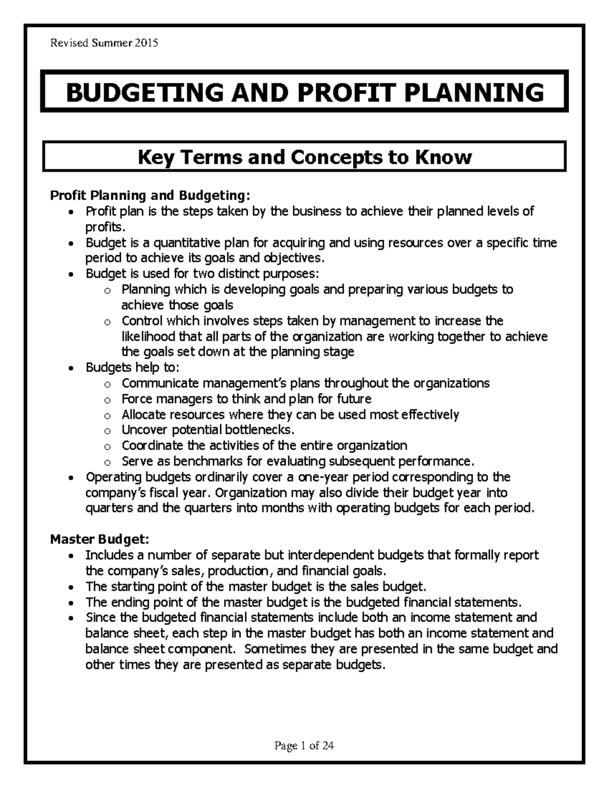 Budgeting Practice Set Reviewer - BUDGETING AND PROFIT PLANNING Key ...
