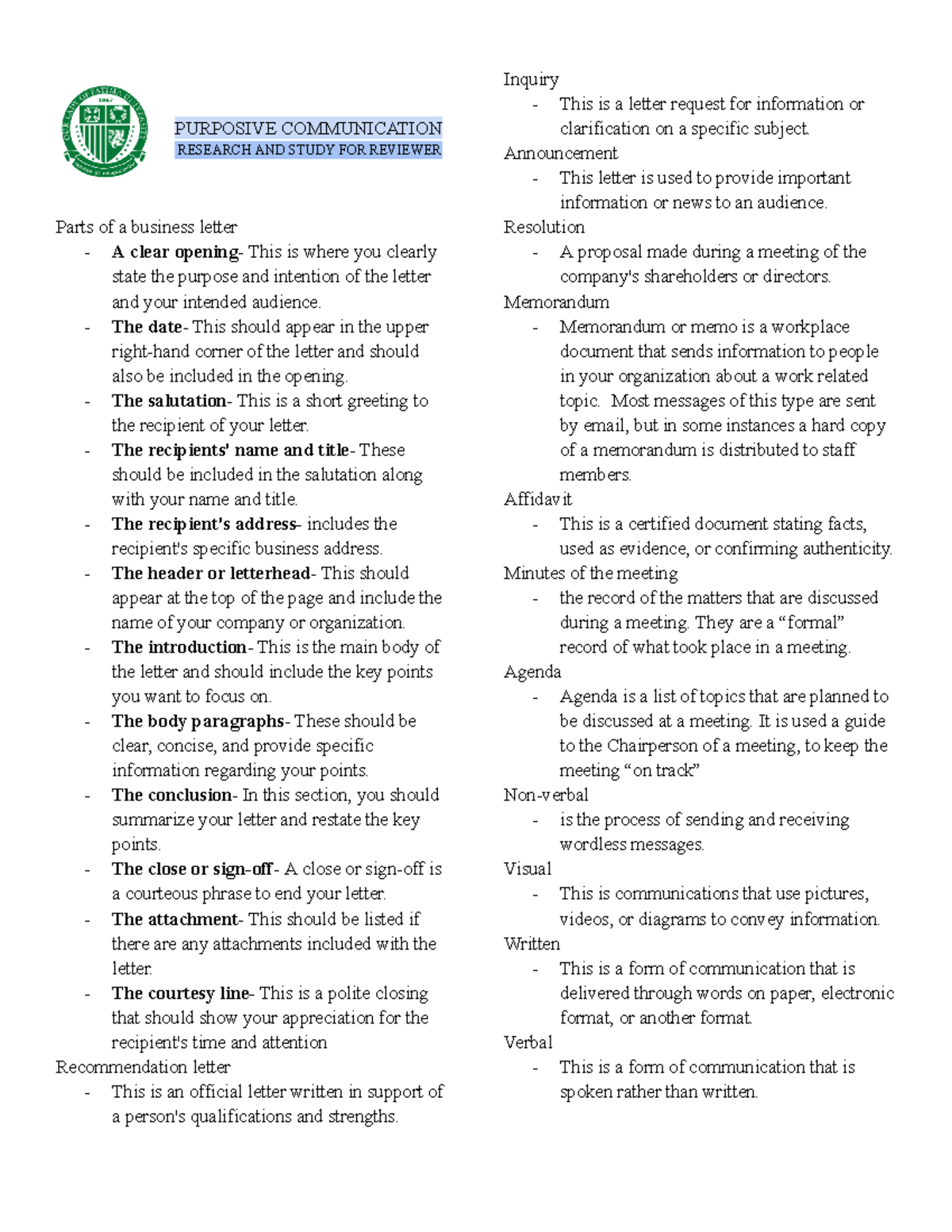 Purposive Communication: Key Elements and Types of Business Letters ...