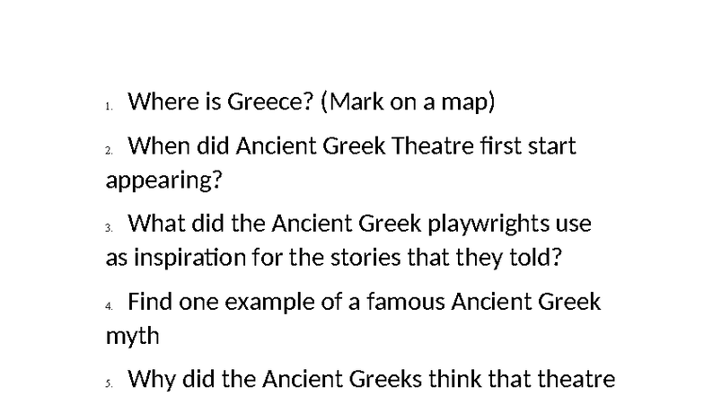 Ancient Greek Theatre & Mythology Homework Research Q's - GDG - Studocu