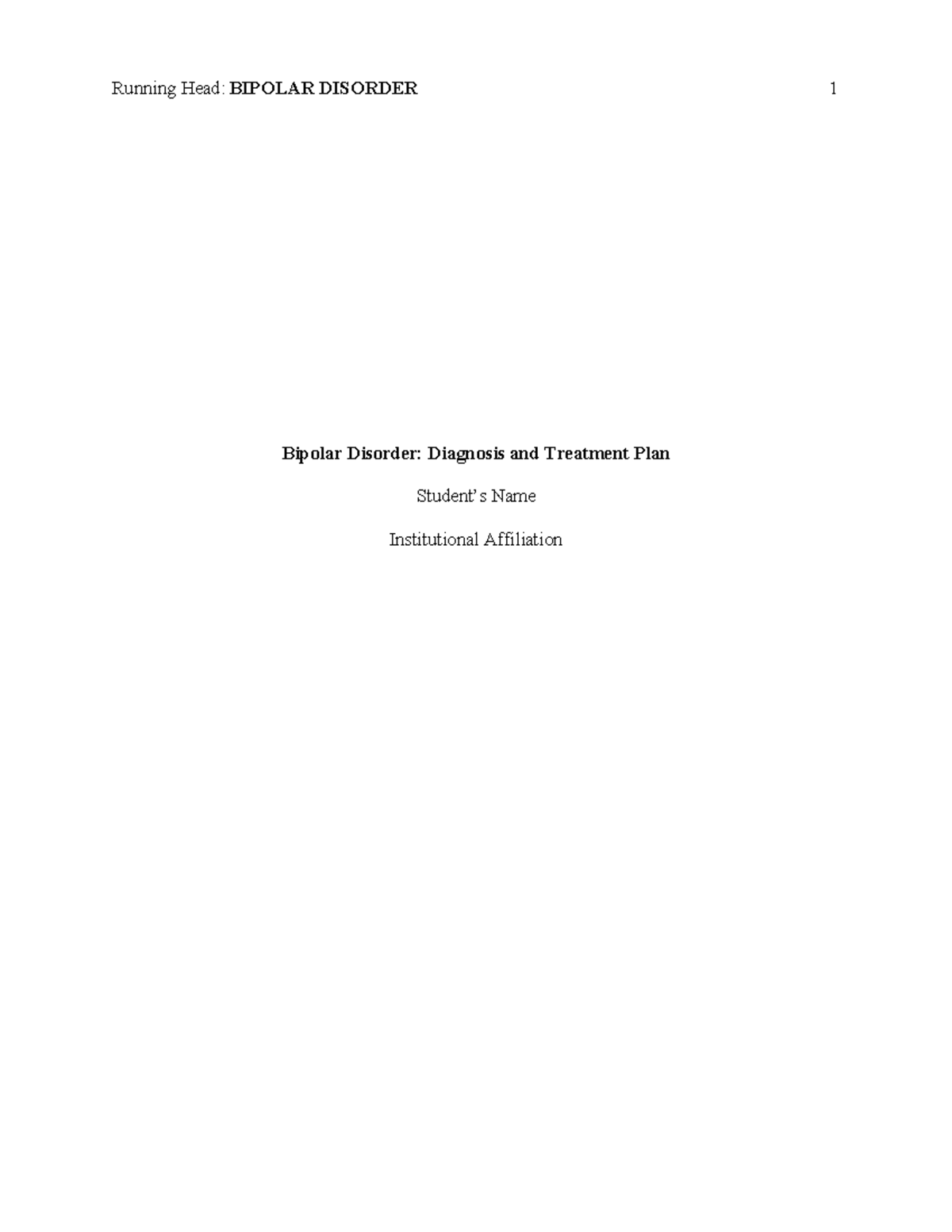 BIP 101: Bipolar Disorder Diagnosis & Treatment Plan - Studocu