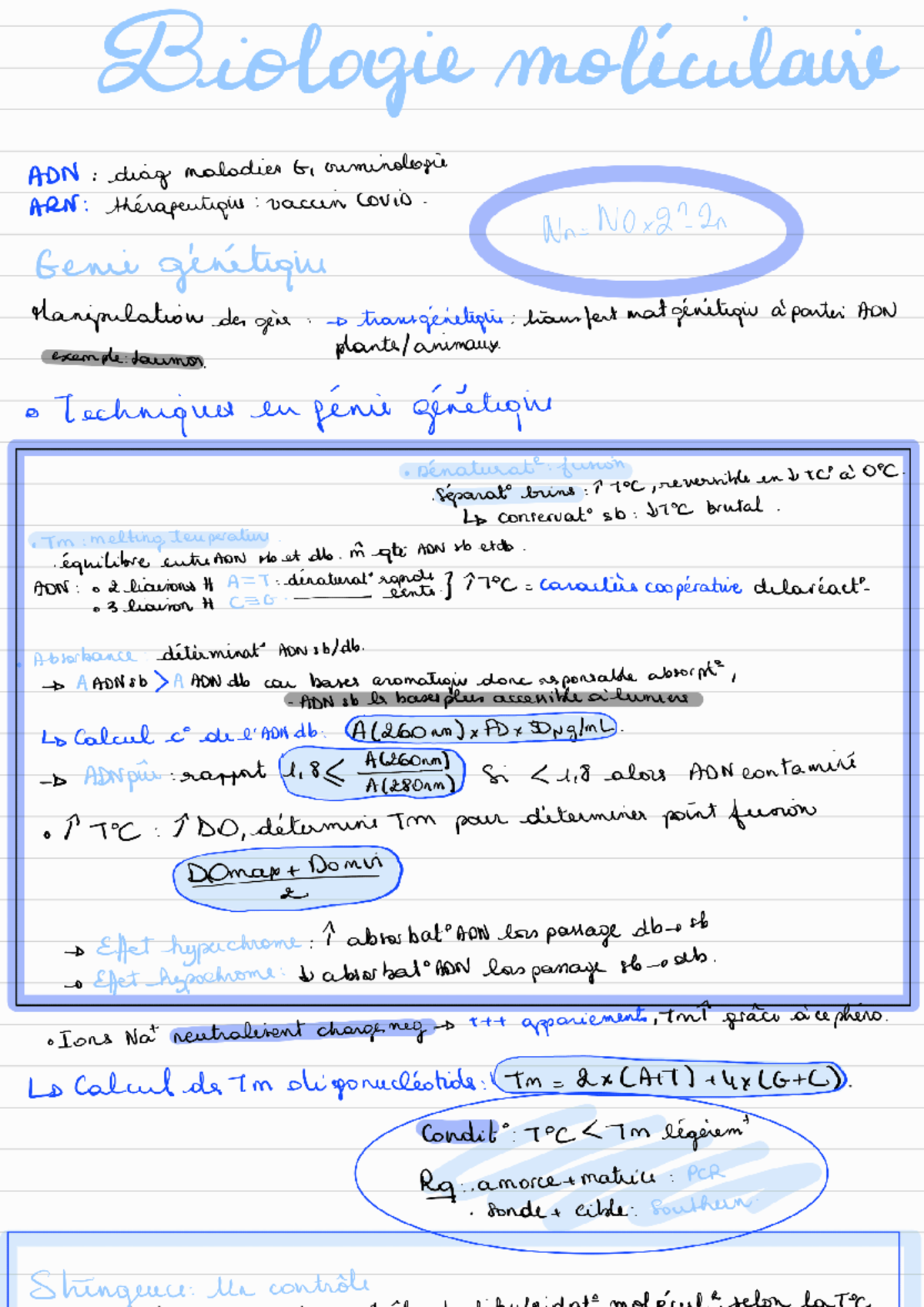 Biologie moleculaire 2 - Nn- N0x2n2n Geni genetique Manipulation des ...