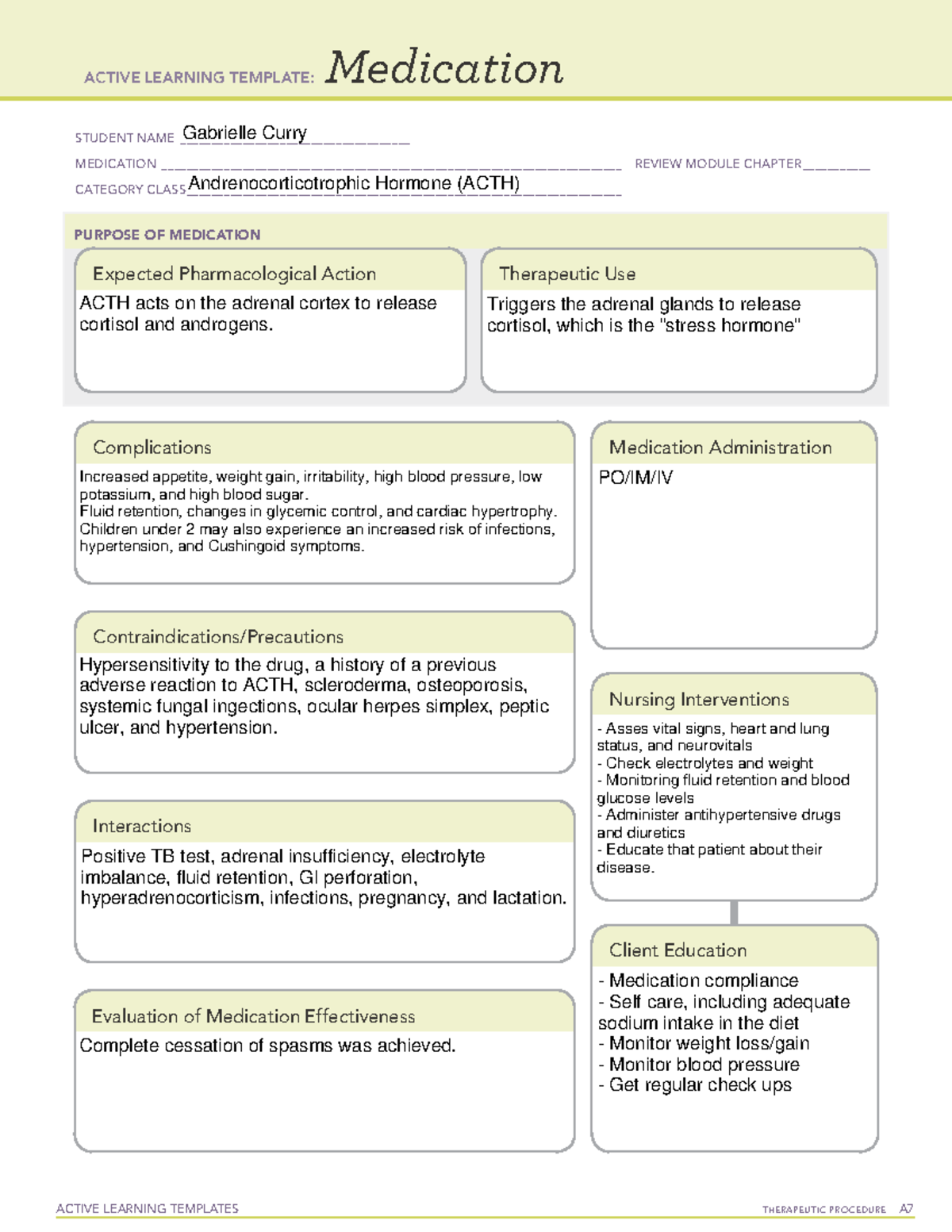 Andrenocorticotrophic Hormone Medication Template - ACTIVE LEARNING ...