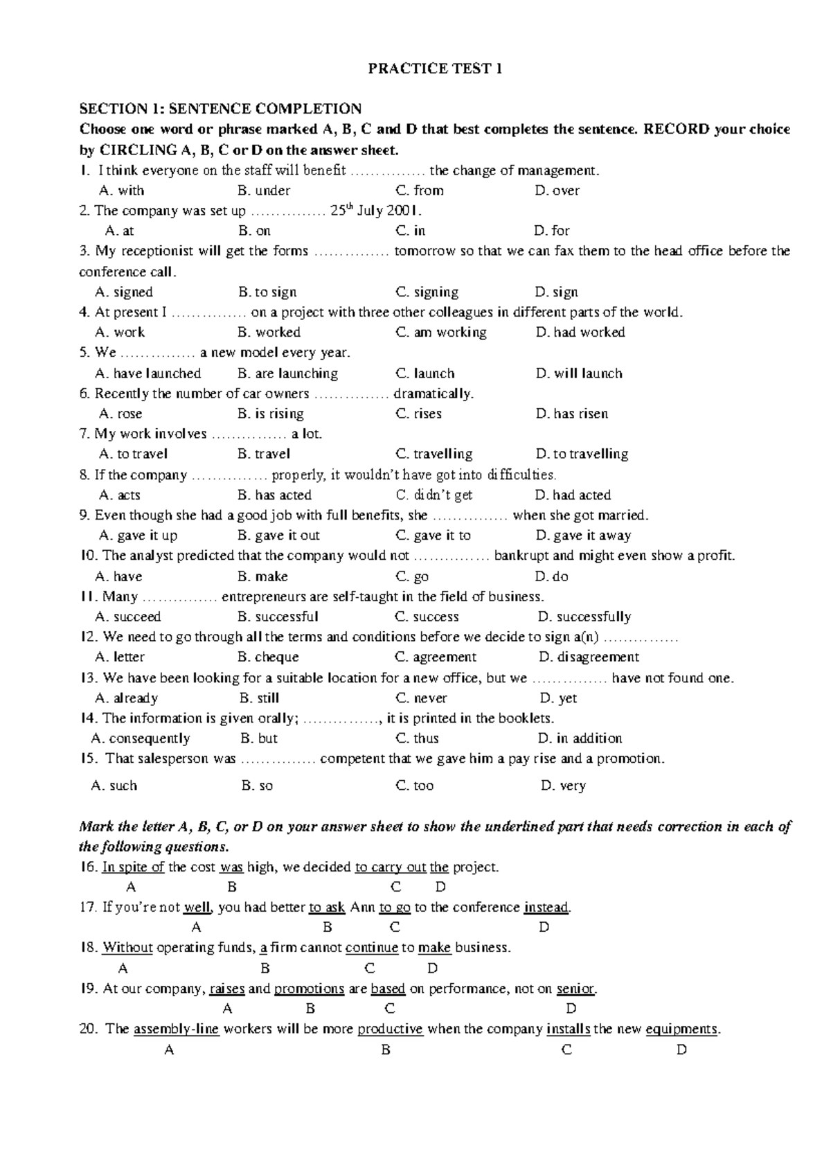 4. Practice Test 1 - English Language Proficiency Examination - Studocu