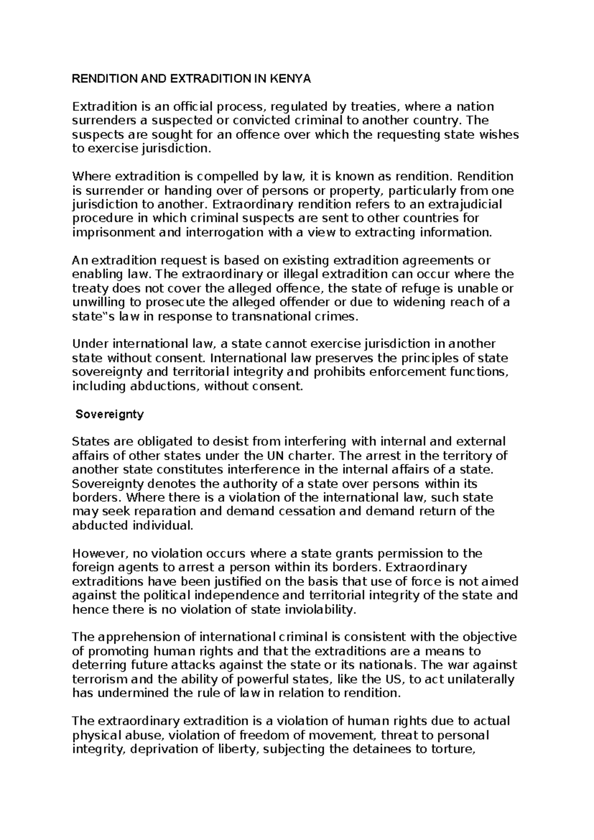 Rendition and Extradition in Kenya: Legal Perspectives and Human Rights ...