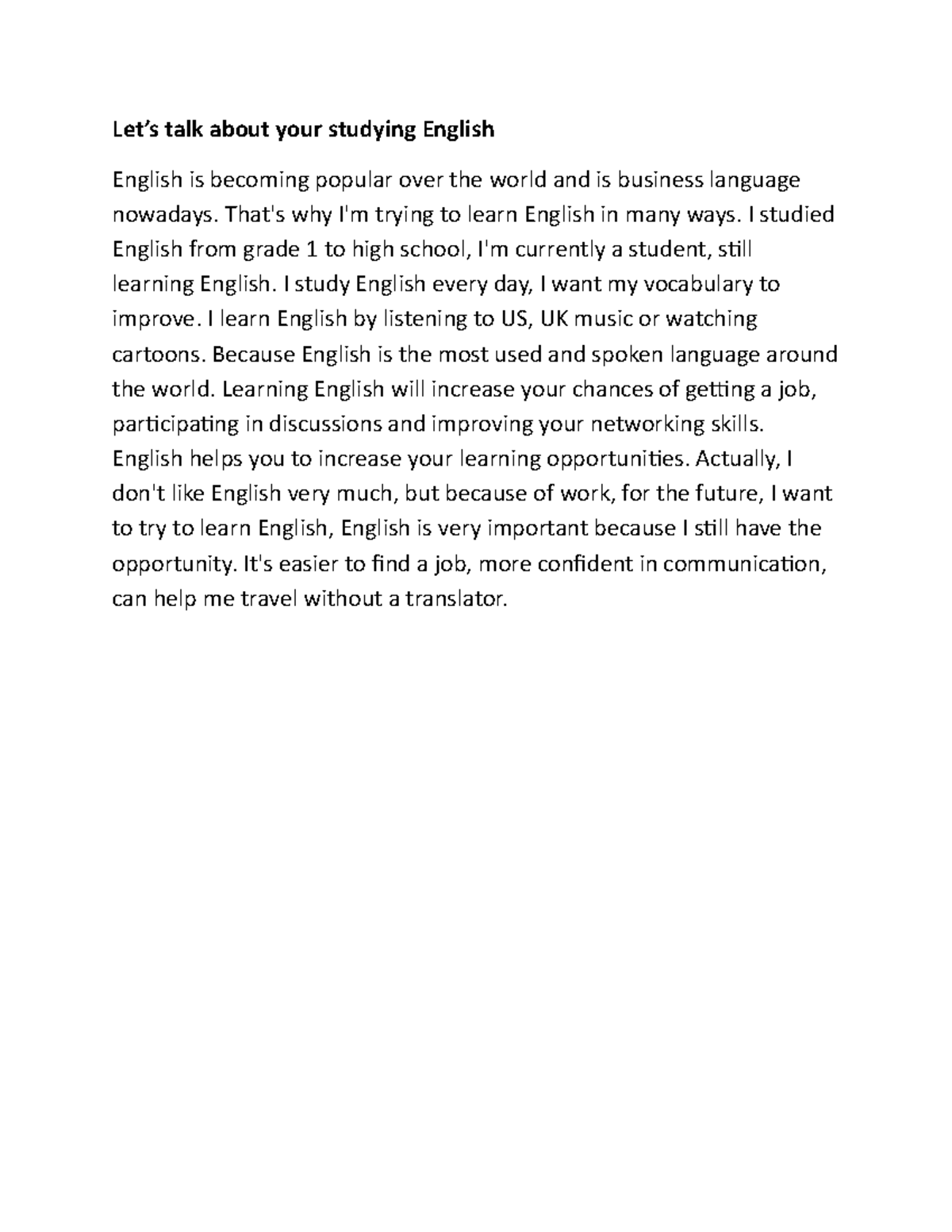 2.Let's talk about your studying English - Let’s talk about your ...