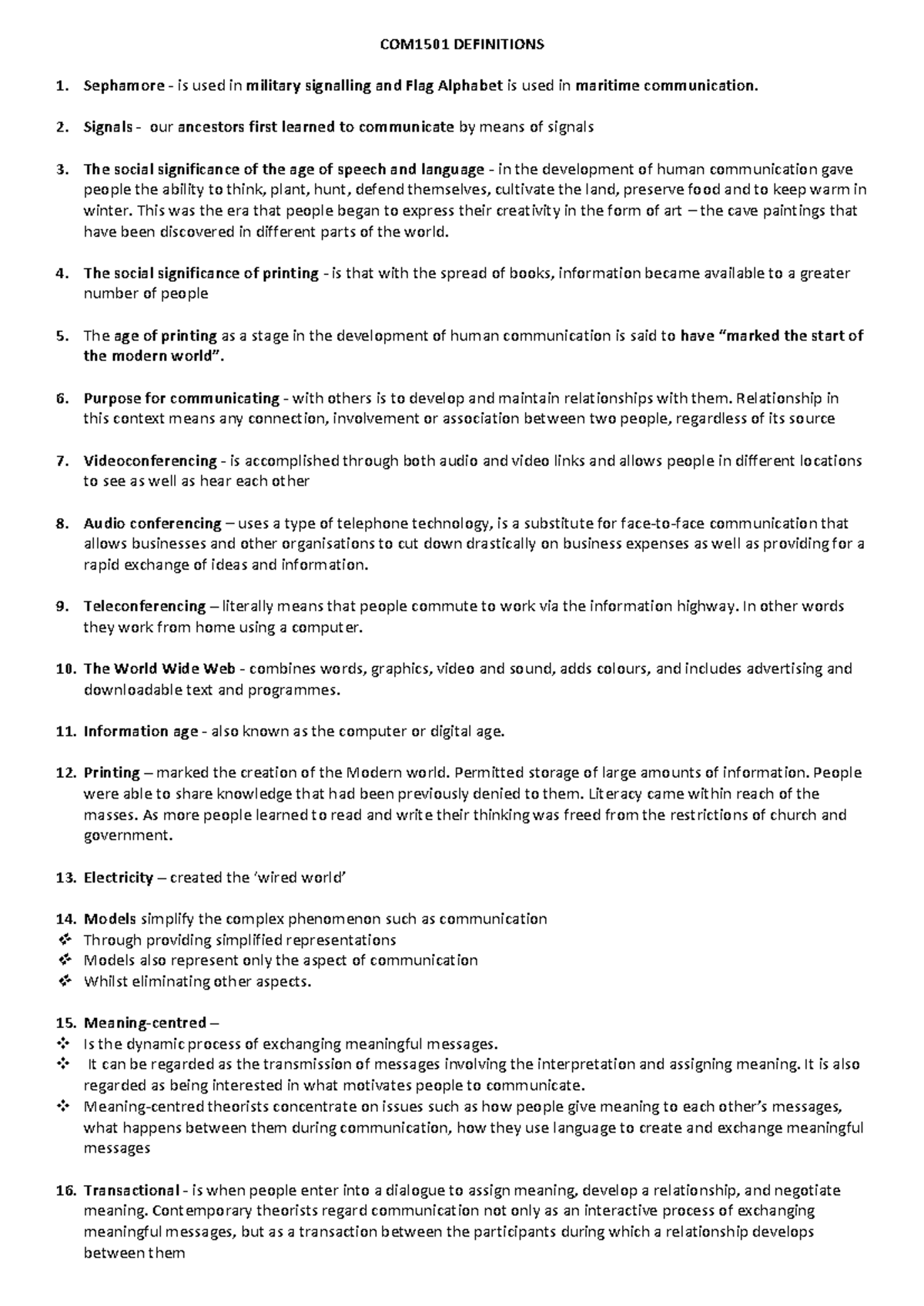 COM1501 - Communication Fundamentals Exam Study Material & Definitions ...